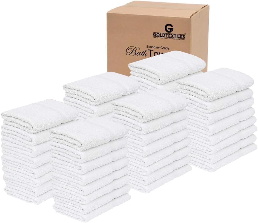 GOLD TEXTILES 120 Pack White Hotel Bath Towels Bulk 20x40 Inches Cotton ...