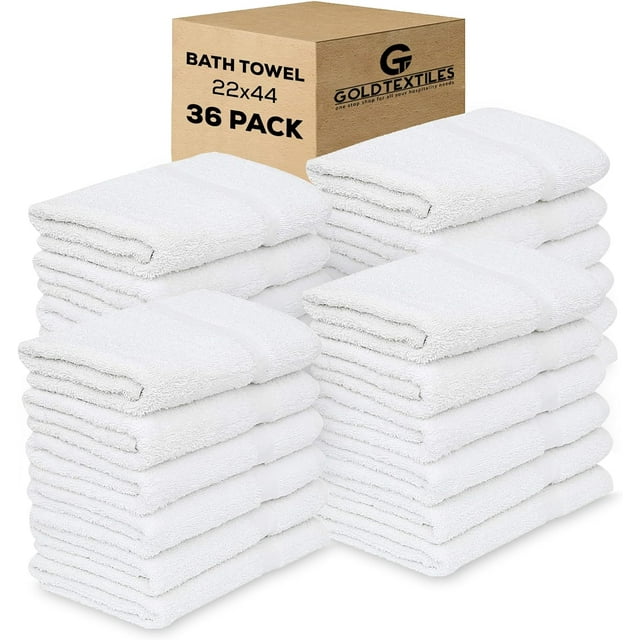 GOLD TEXTILES Plain White Bulk Bath Towels, 36 Pack, 22x44 Inches ...