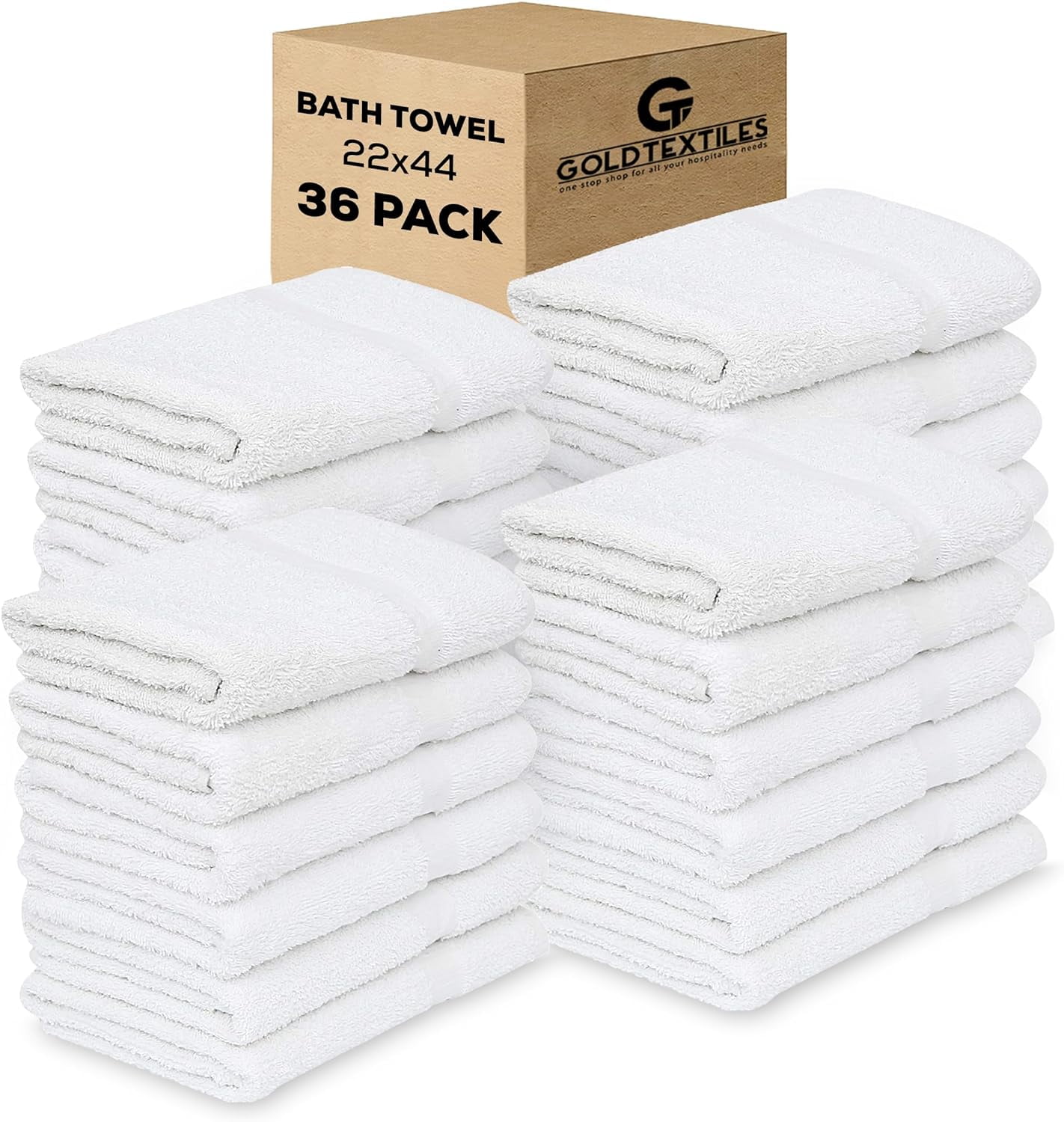 GOLD TEXTILES Bulk Bath Towels White 36 Pack (22x44 Inches) Economy ...