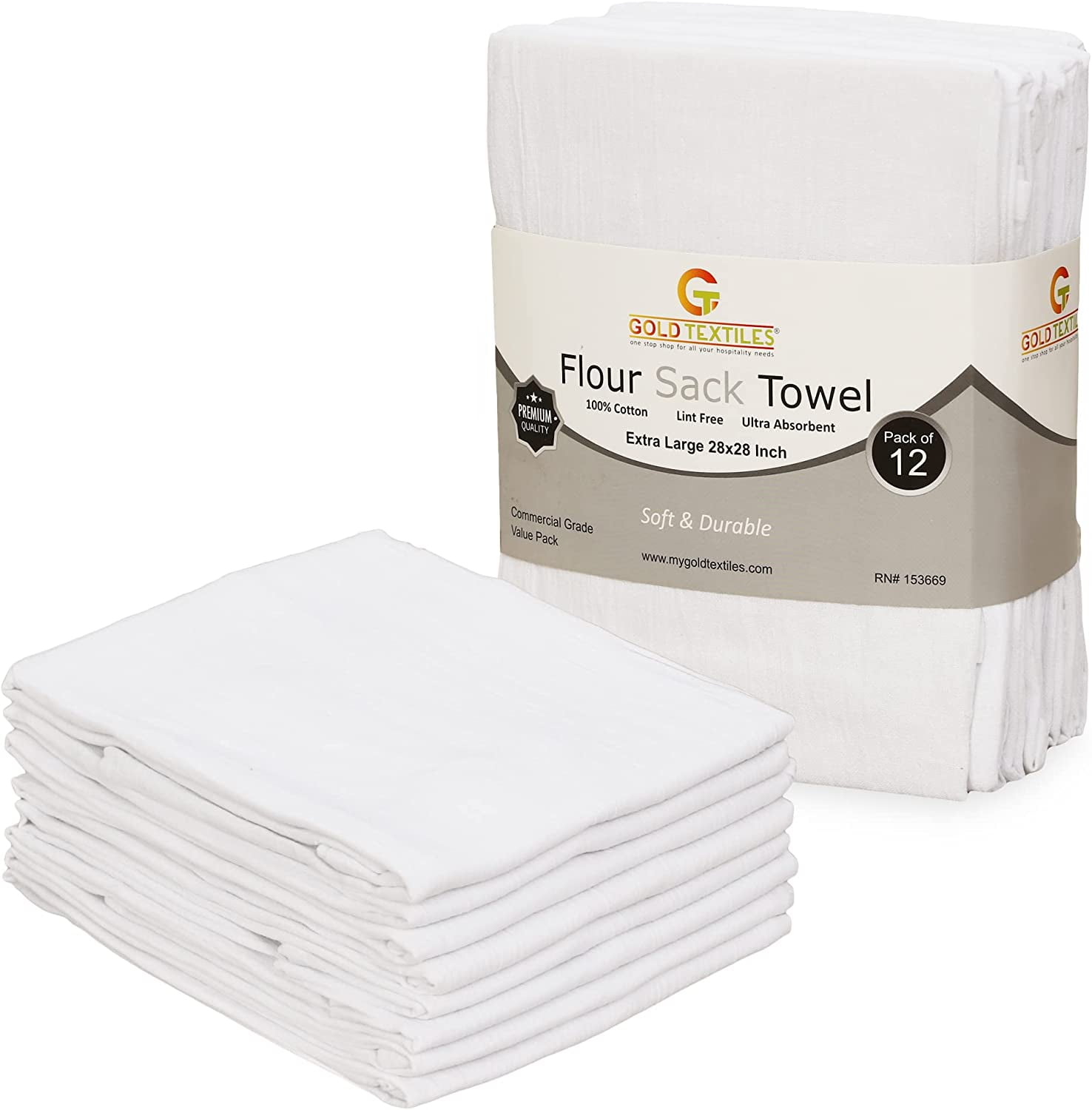 GOLD TEXTILES Premium Large Dish Flour Sack Towels, 12 Pack Cotton ...