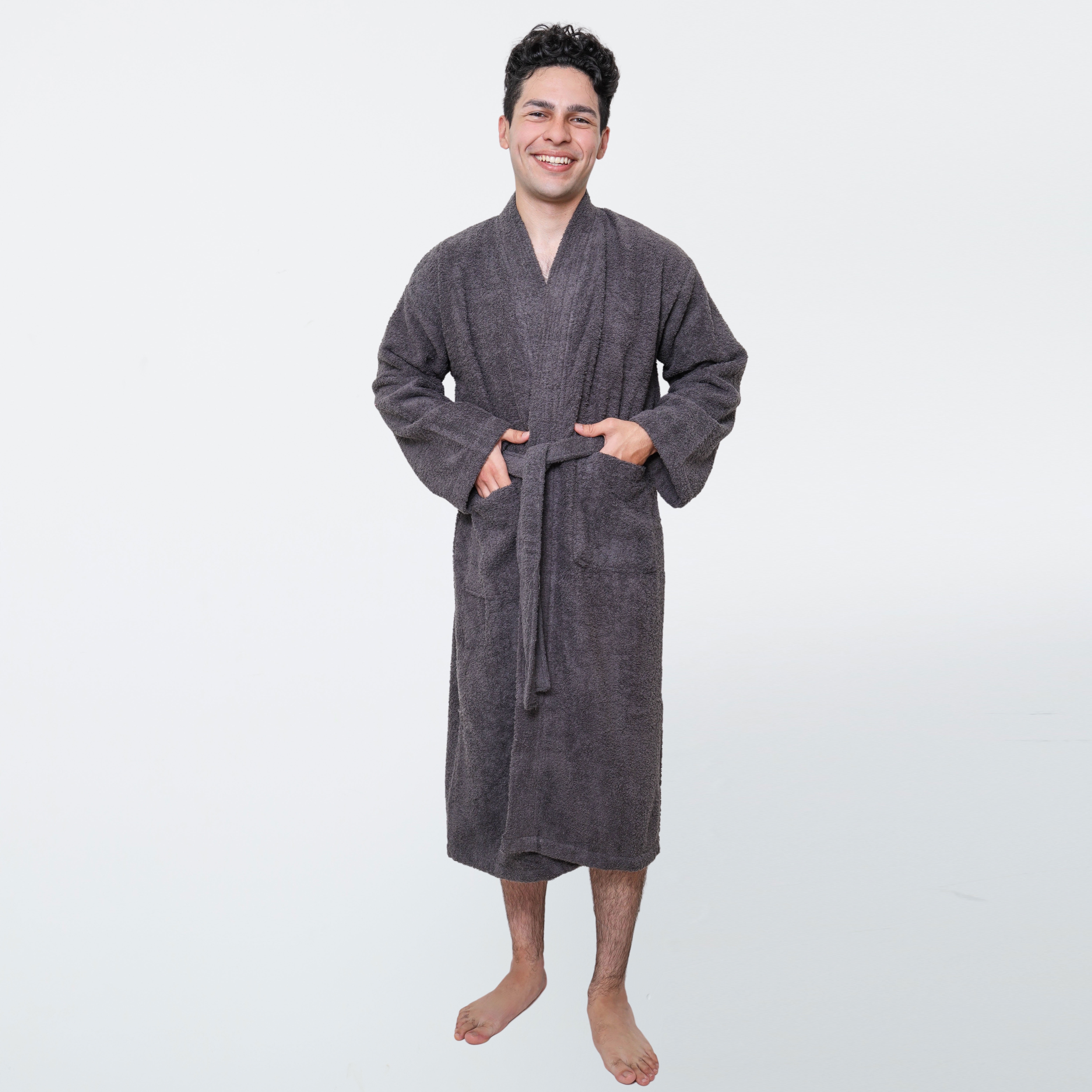 GOLD TEXTILES Men's Bathrobe – Terry Cloth, Gray, X-Large, 100% Cotton ...