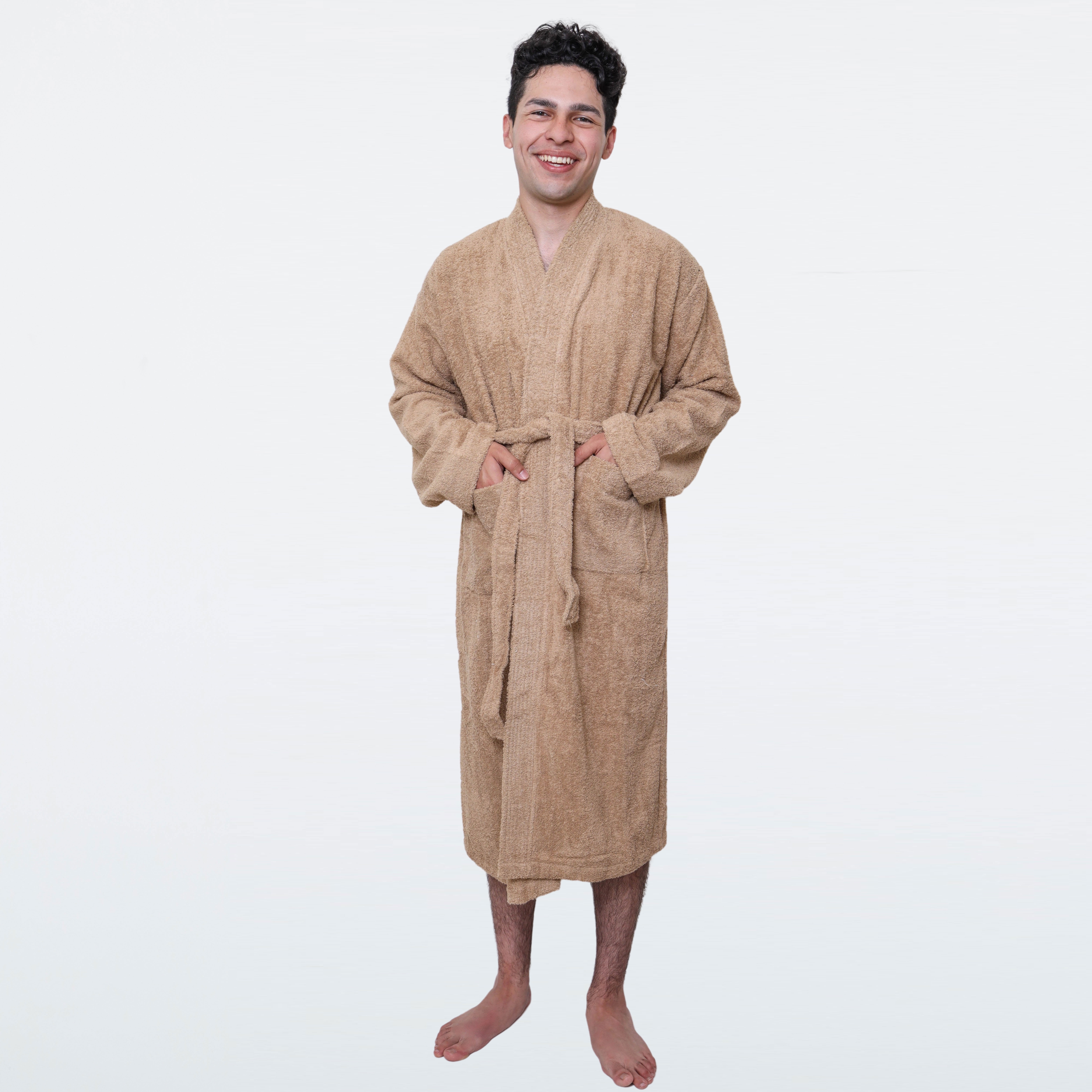 GOLD TEXTILES Men's Terry Cloth Bathrobe – Nougat, Medium, Lightweight ...