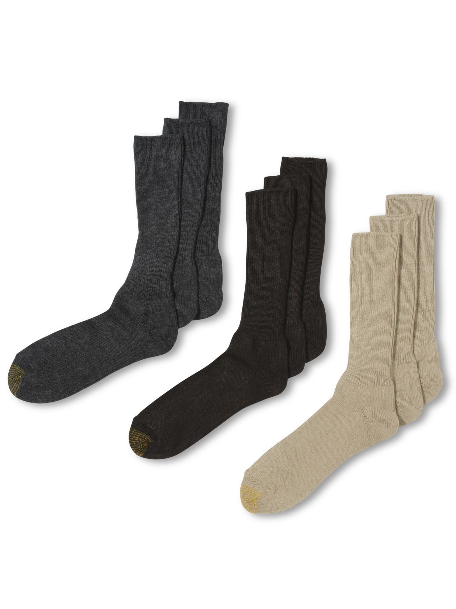 GOLD TOE Mens 3 Pack Black Multi Color Moisture Control Reinforced Toe ...