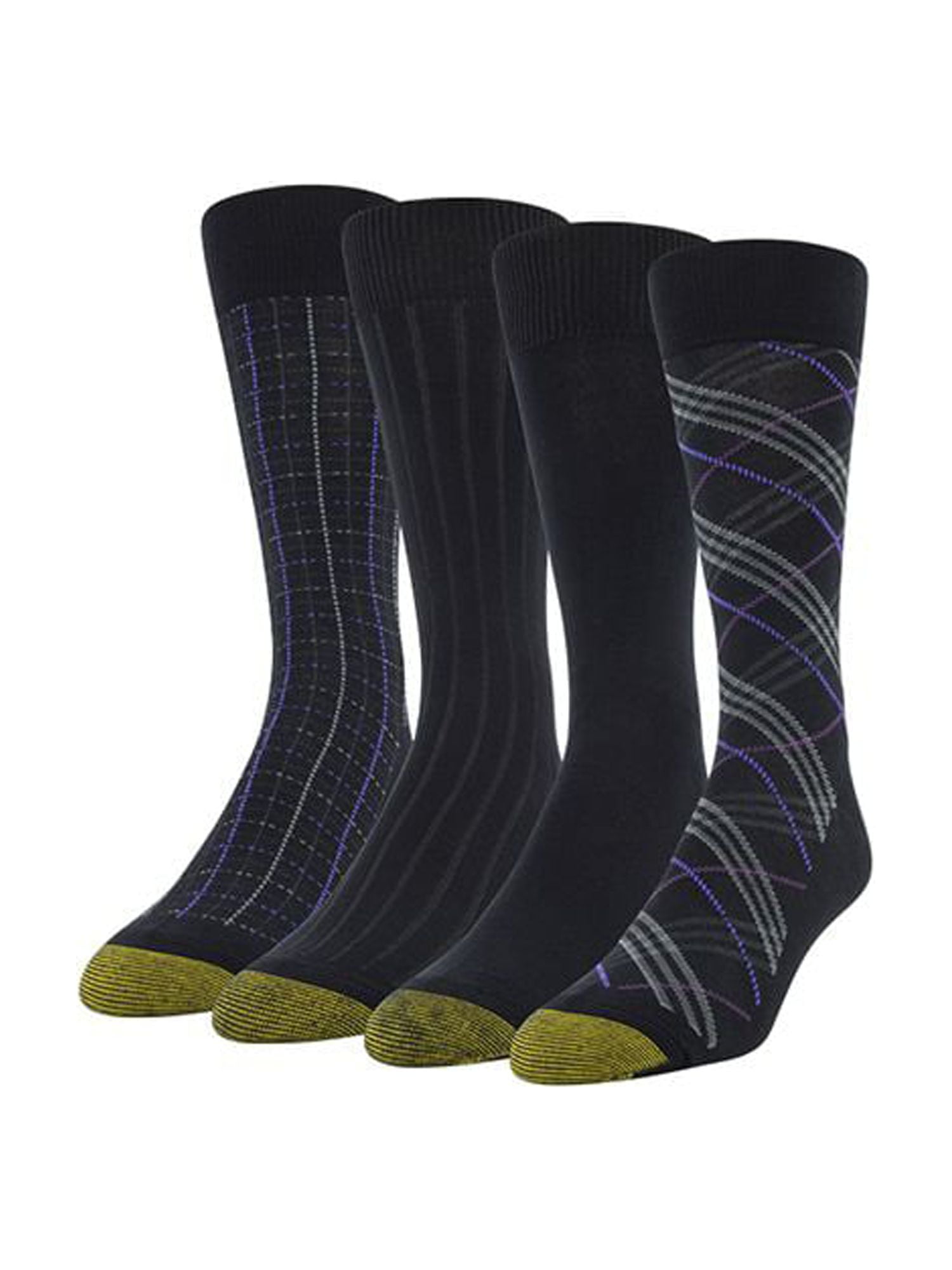 GOLD TOE Mens 4 Pack Black Assorted Vapor Tech Dress Crew Socks ...