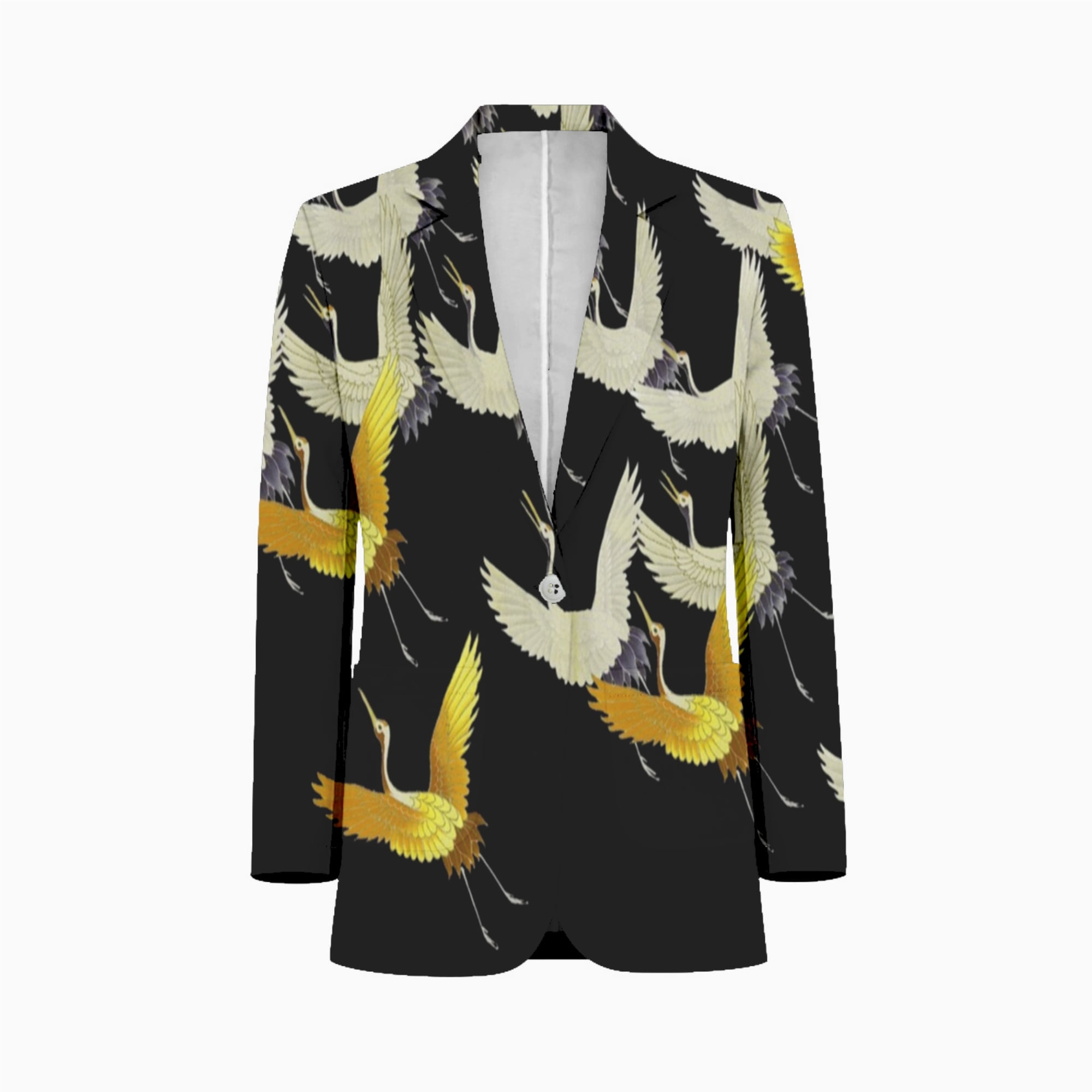 GOLD YELLOW WHITE FLYING CRANES IN BLACK Japanese Pattern Mens Suits ...