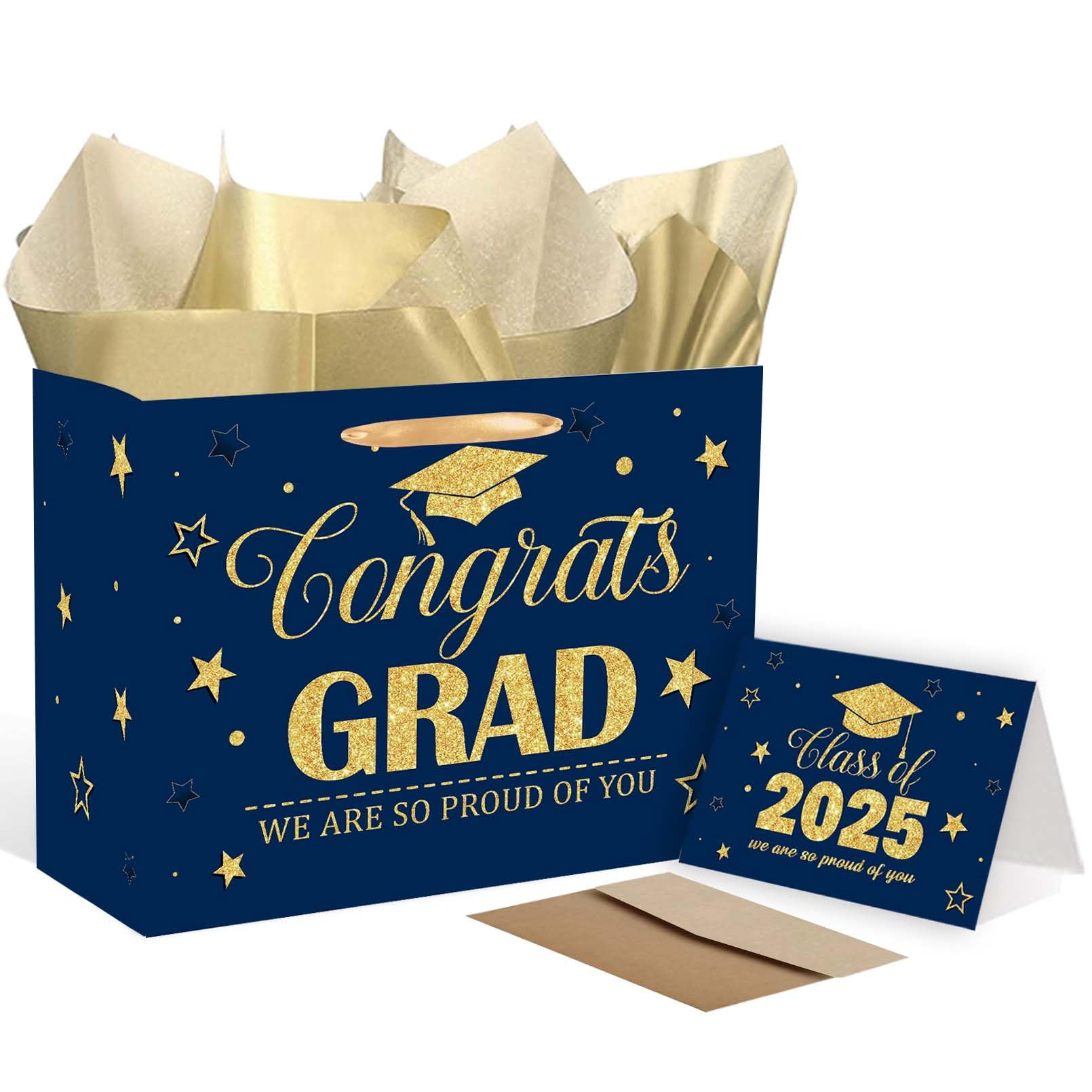 GOLDCROW Blue Gold Graduation TGF4 Gift Bag - Congratulation Class 2025 ...
