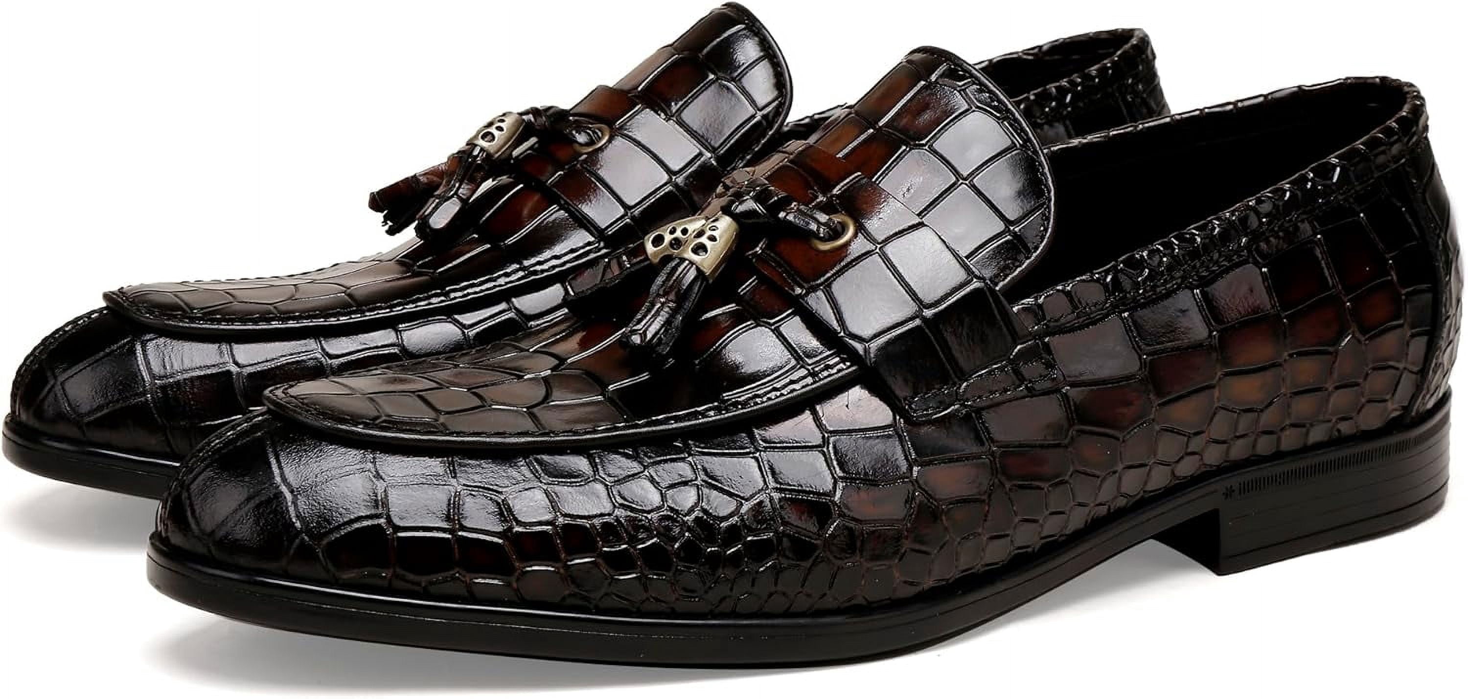 GOLDEN COXES FAMILY Leather Tassels Shoes for Mens, Classic Alligator ...