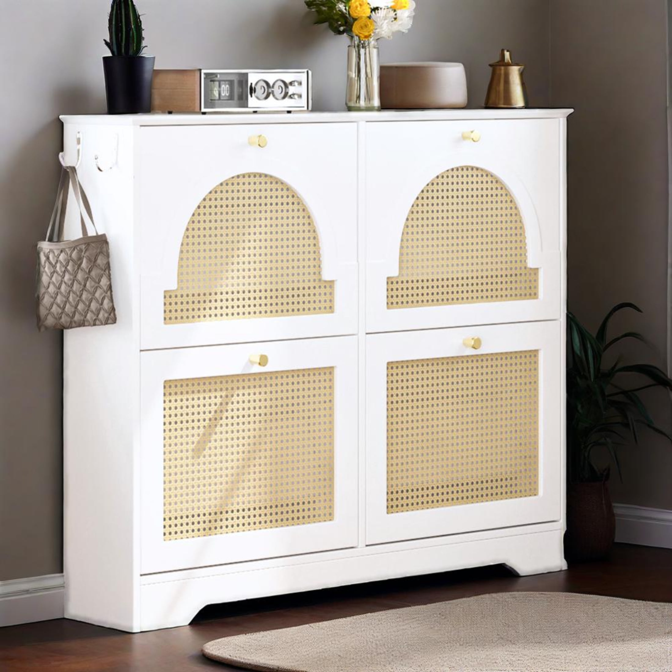 GOLDEN MEMORIES Narrow Flap Shoe Cabinet with 4 Flap Drawers, Elegant ...