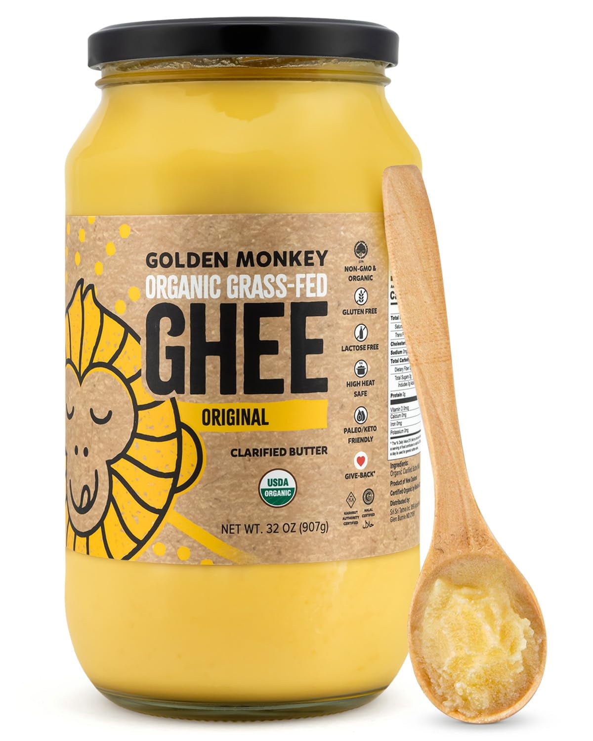 GOLDEN MONKEY Grass Fed OKA4 Ghee Clarified Butter for Energy, Gut, and ...