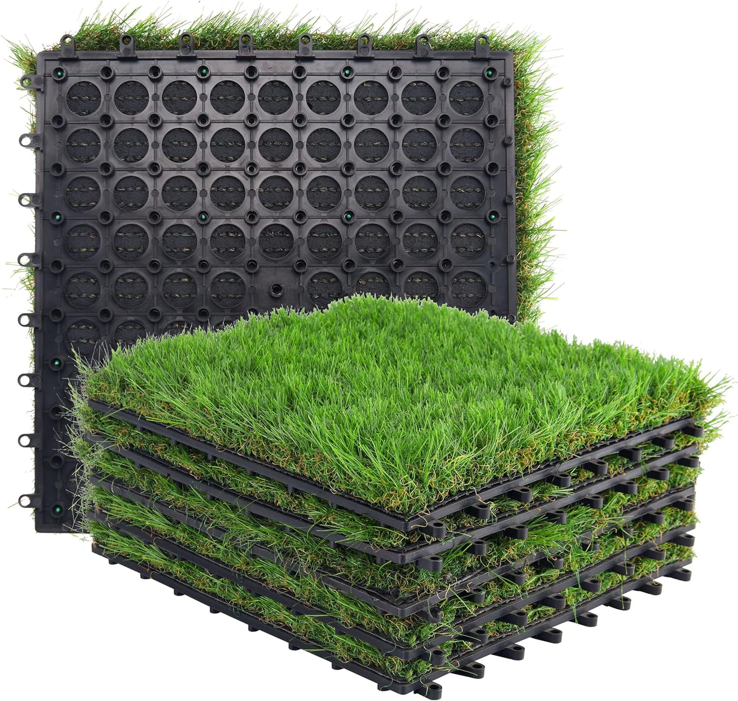 GOLDEN MOON Artificial Grass Turf Tile Interlocking Self-draining Mat ...