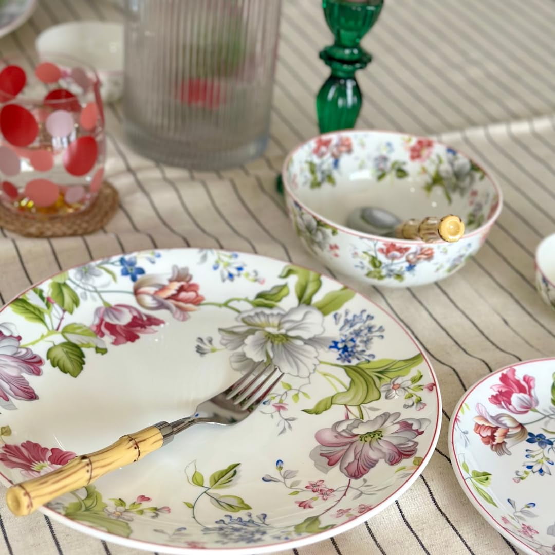 GOLDEN QUEENs Bone China Floral Handcrafted Garden Splendor Plates Set ...