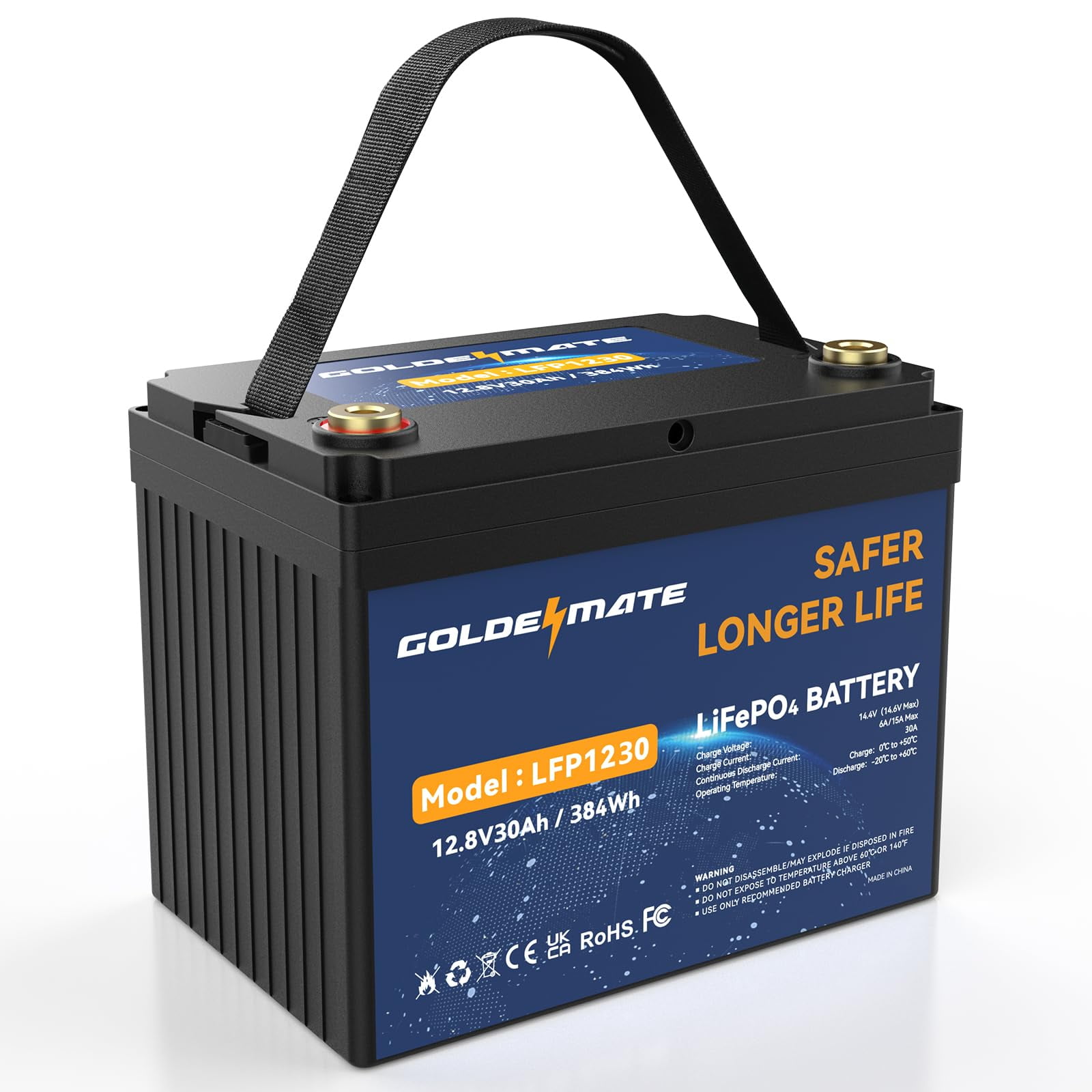 GOLDENMATE 12V 30Ah LiFePO4 Lithium Battery, 5000+ Deep Cycles, 30A BMS ...