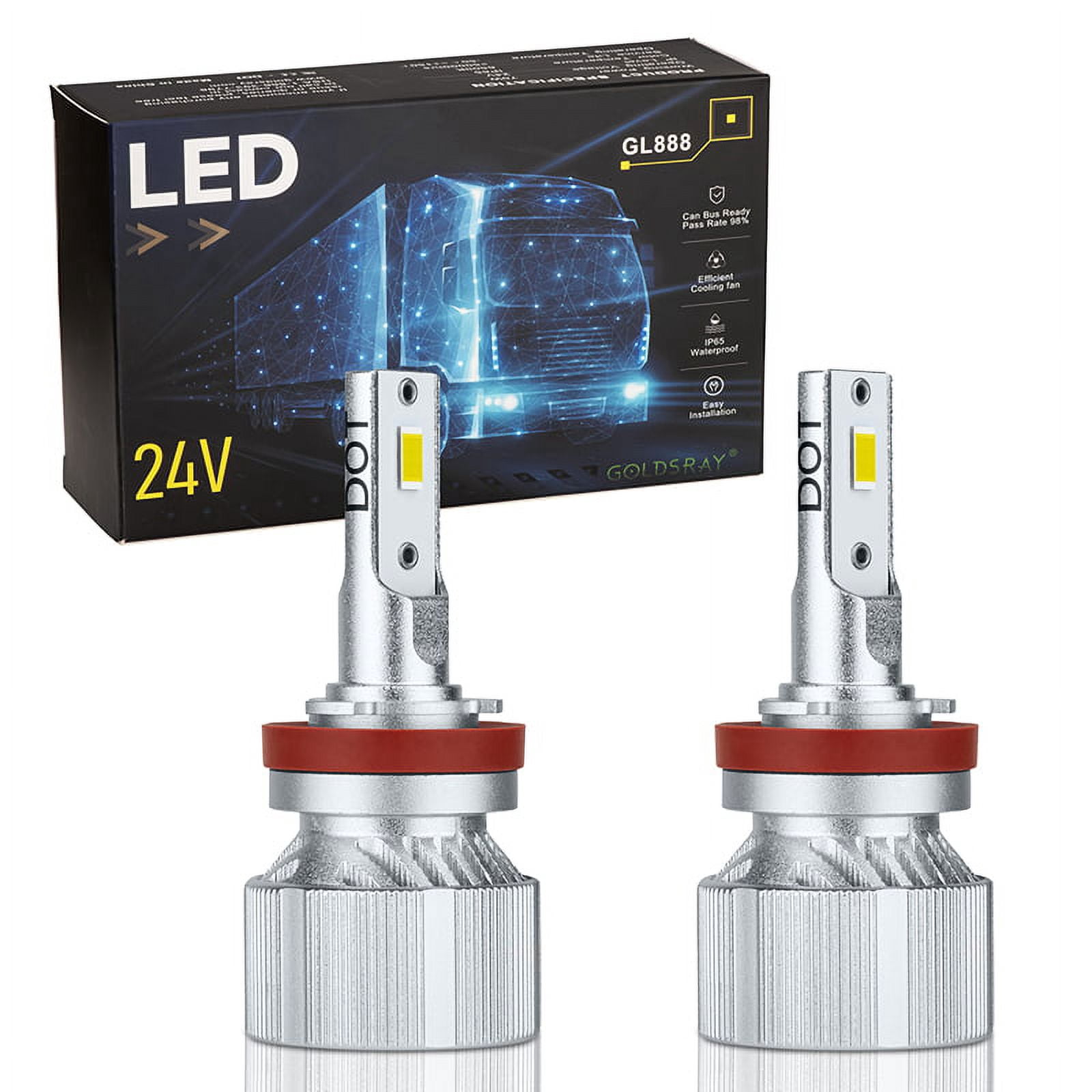 GOLDSRAY 24V Heavy Duty Truck H11 LED Headlight Bulb DOT Compliant 70W ...