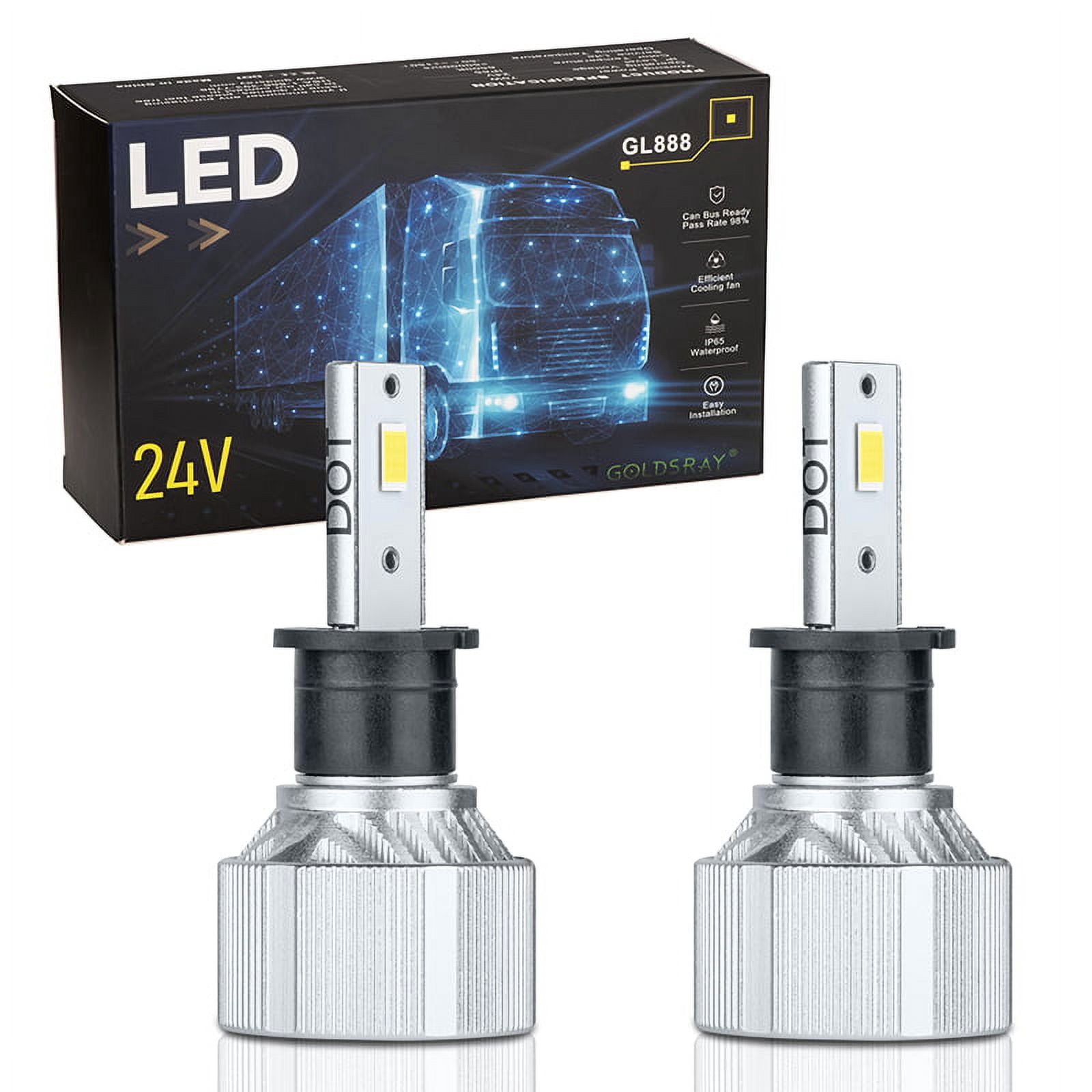 GOLDSRAY 24V Heavy Duty Truck H3 LED Headlight Bulb DOT Compliant 70W ...