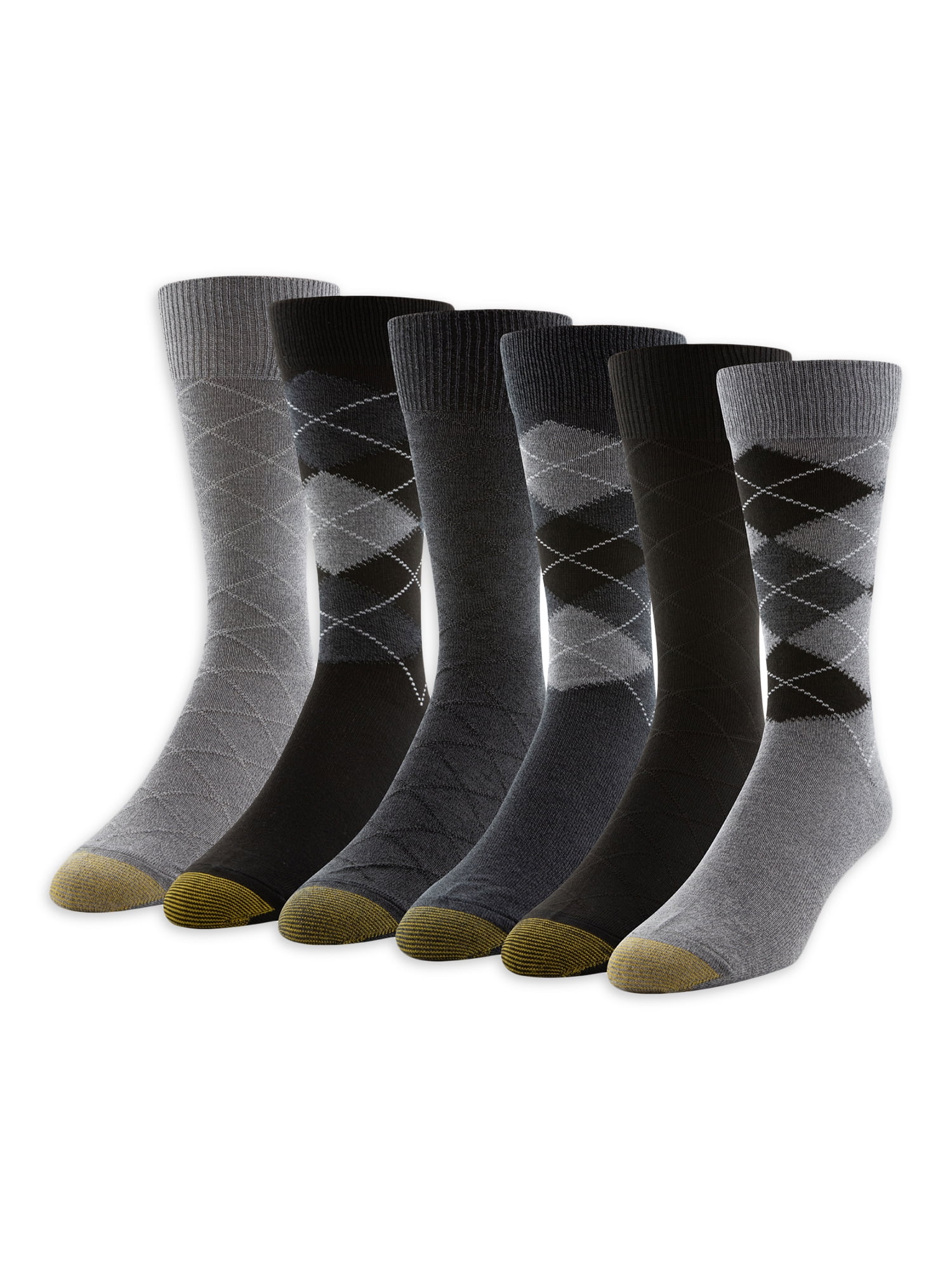 GOLDTOE Men's Casual Argyle Crew Socks 6-Pack Moisture Wicking Comfort ...