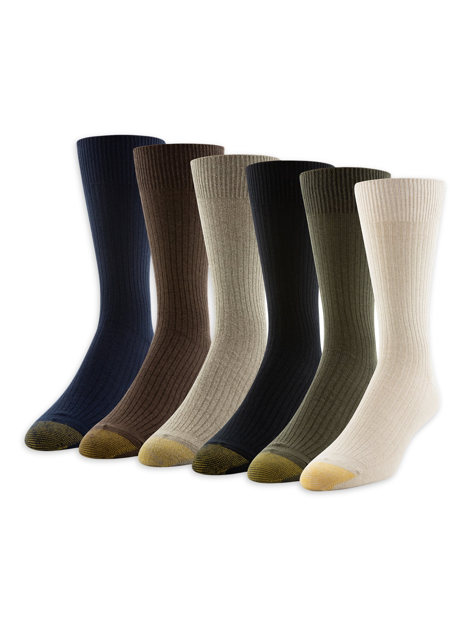 GOLDTOE Men's Casual Ribbed Crew Socks 6-Pack with Moisture Management ...