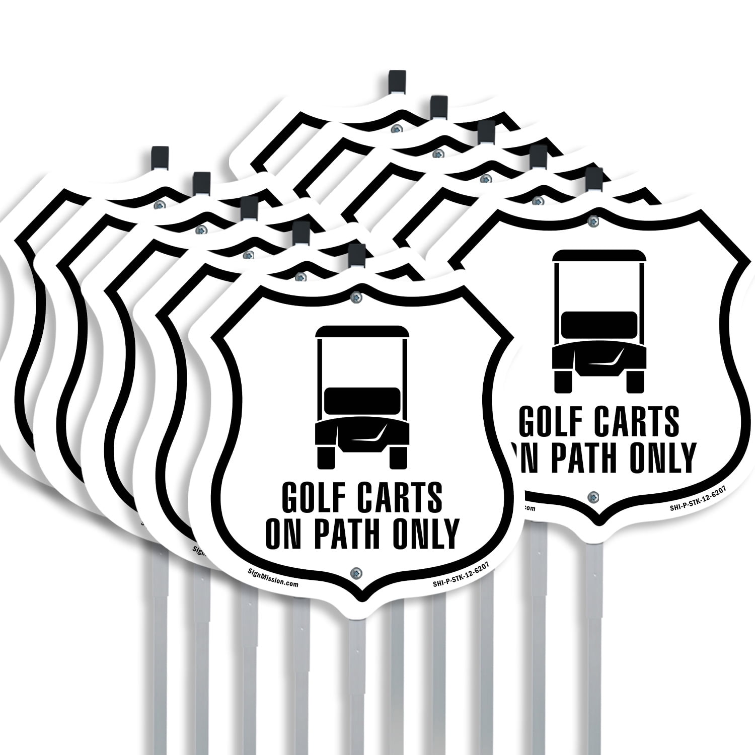 GOLF CARTS ON PATH ONLY (10 Pack) 12 inch X 12 inch Shield Shaped ...