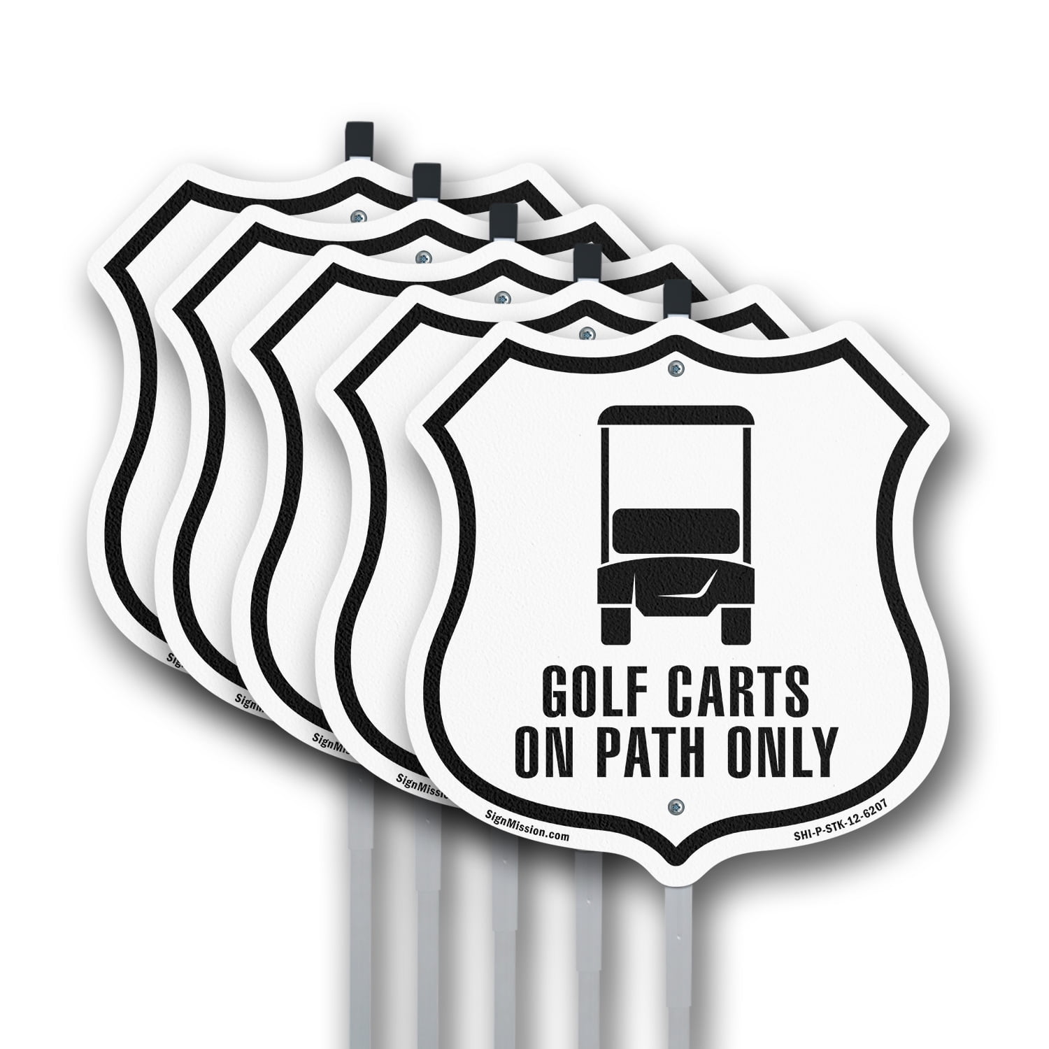 GOLF CARTS ON PATH ONLY (5 Pack) 12 inch X 12 inch Shield Shaped ...