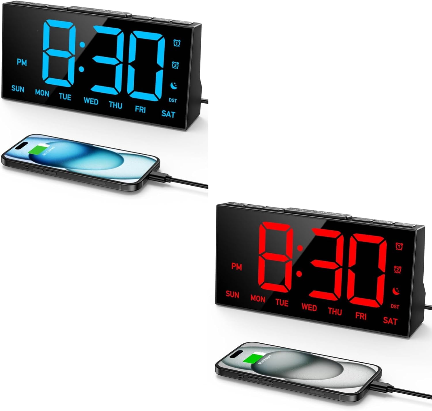 GOLOZA Blue Digital Alarm Clock & Red Digital Alarm Clock for Bedrooms ...