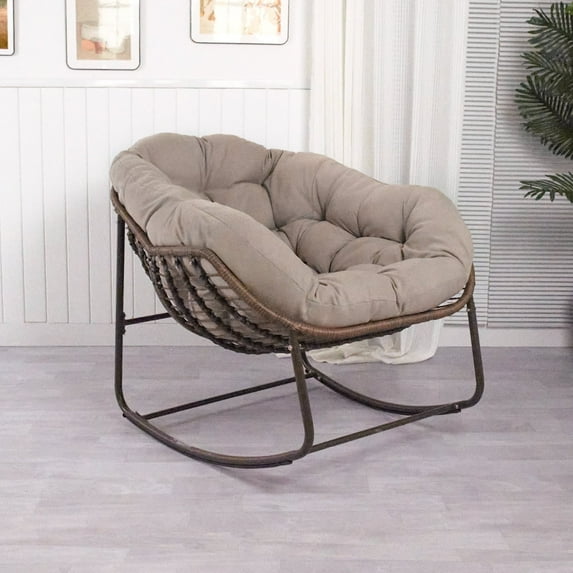GOLRY PATIO Rocking Chair Oversized Rattan EggChair Rocker Recliner ...