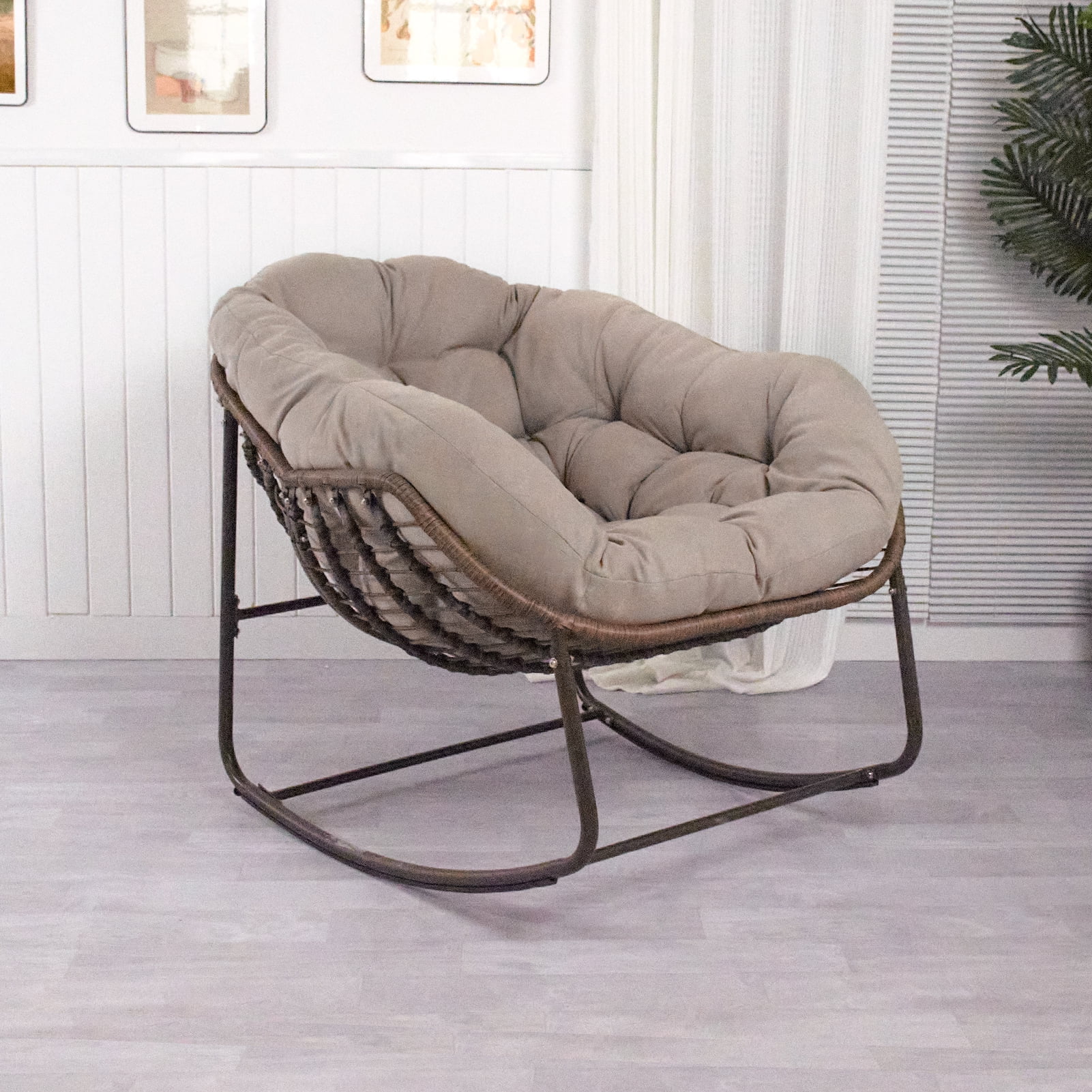 GOLRY PATIO Rocking Chair Oversized Rattan EggChair Rocker Recliner ...