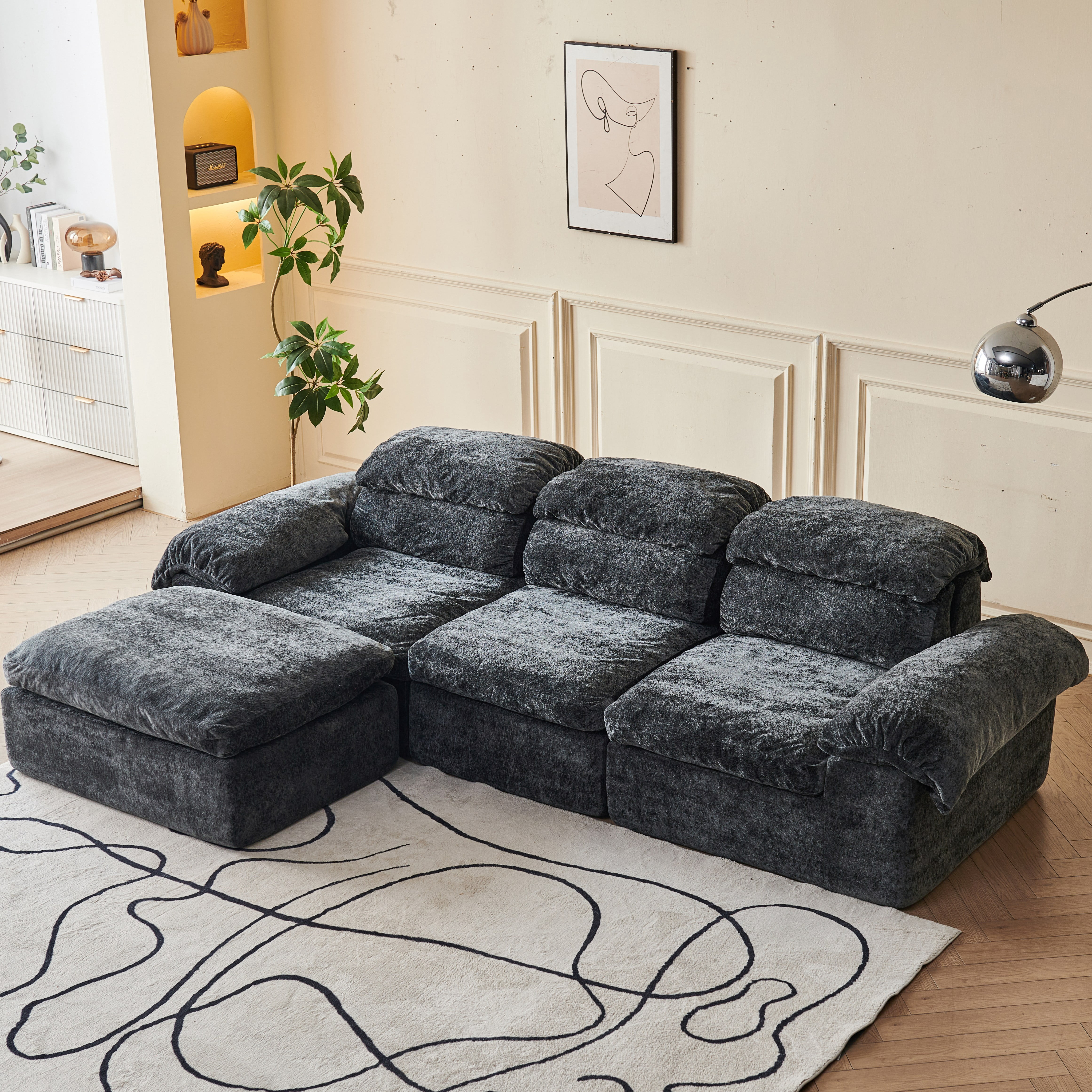 GOLUCKY 115.7" Sectional Cloud Couch with Ottoman, L-Shaped Ice Flower ...