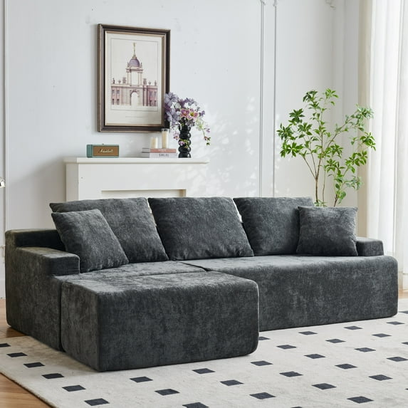 GOLUCKY 90.6" Boneless Sectional Sofa, L-Shaped Modular Cloud Couch ...