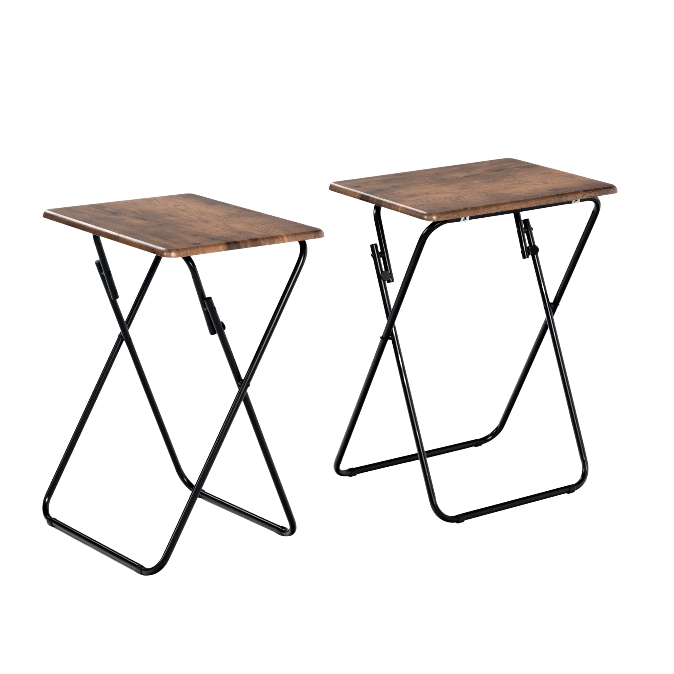 GOMYHOME Modern Foldable Side Tables, Set of 2, Walnut Top, Metal Frame ...