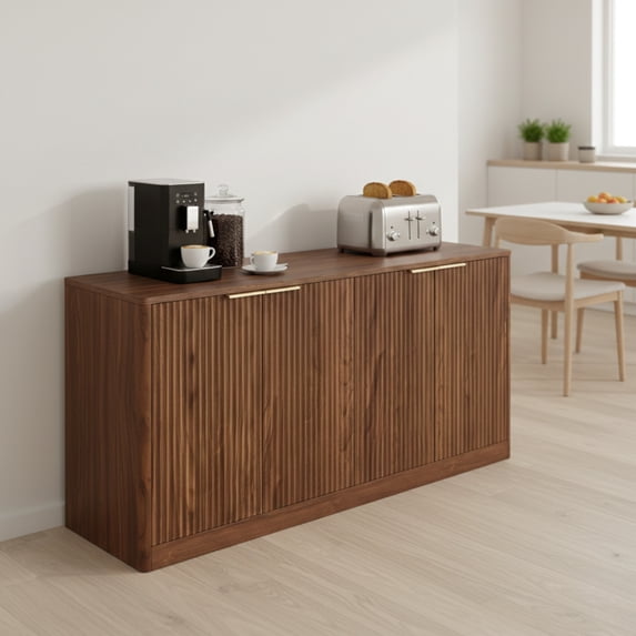 GOMYHOME Modern Wavy 4-Door Walnut Storage Sideboard Cabinet - Walmart.com