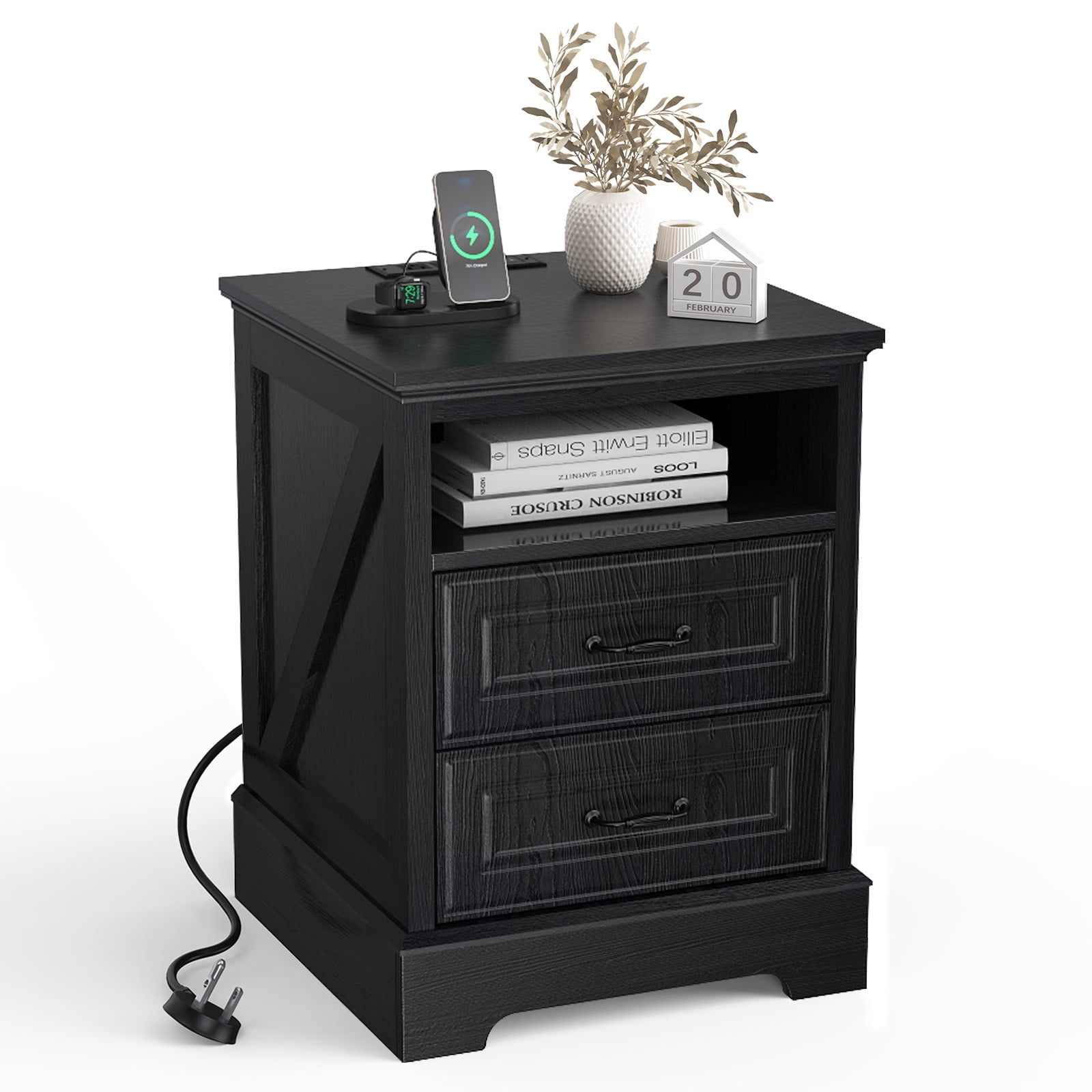 GONICHA 18" End Table with Charging Station,Nightstand with 2 Drawers ...