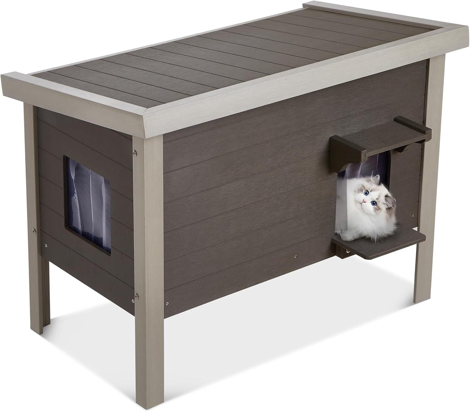 GONICHA Oversized Outdoor Cat House Weatherproof, Poly Lumber Cat ...