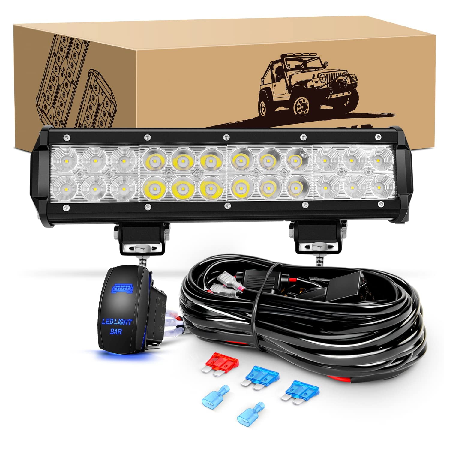GOOACC 12 Inch 72W Led Light Bar Spot Flood Combo Driving Lighting Off ...