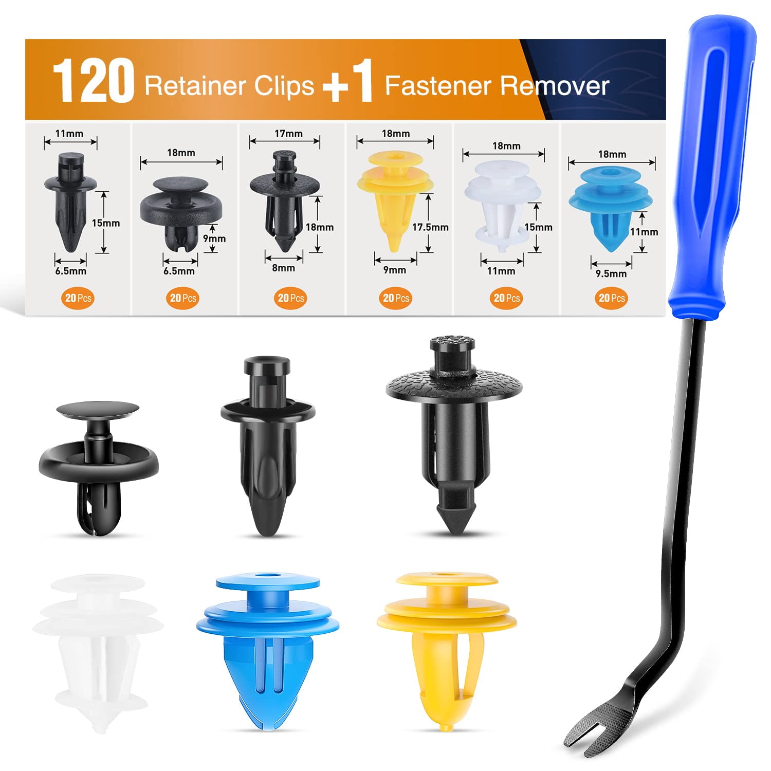 GOOACC 120PCS Car Bumper Retainer Clips & Fasteners Rivet 6.5mm 8mm 9mm ...