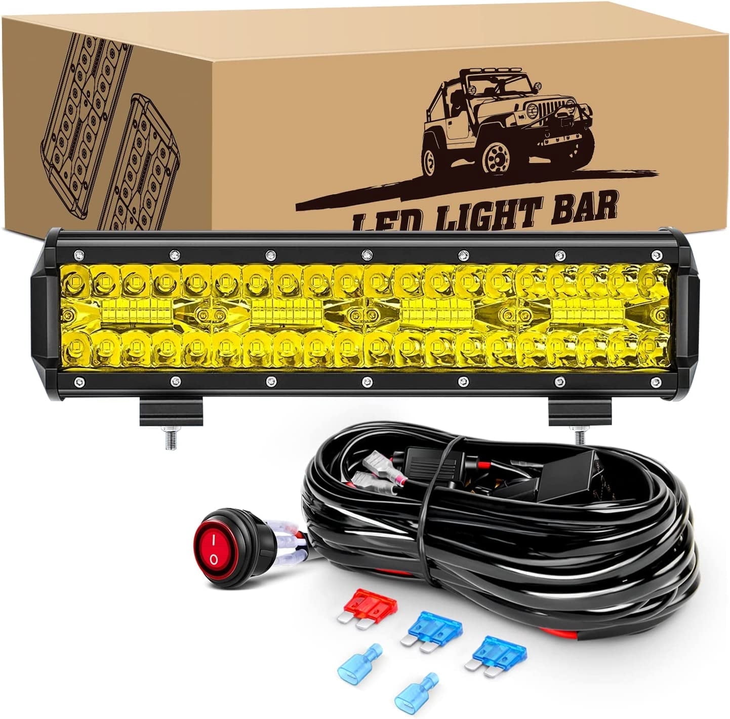 GOOACC 12inch 240W Triple Row Amber Led Light Bar 30000LM Flood Spot ...