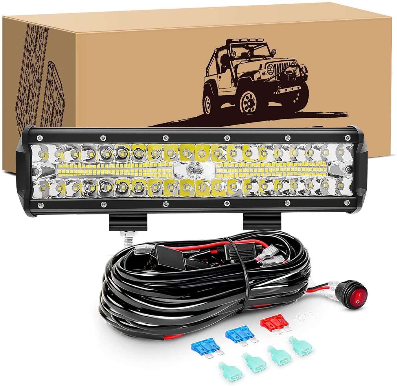GOOACC 12inch 300W Triple Row Led Light Bar Spot Flood Combo Driving ...