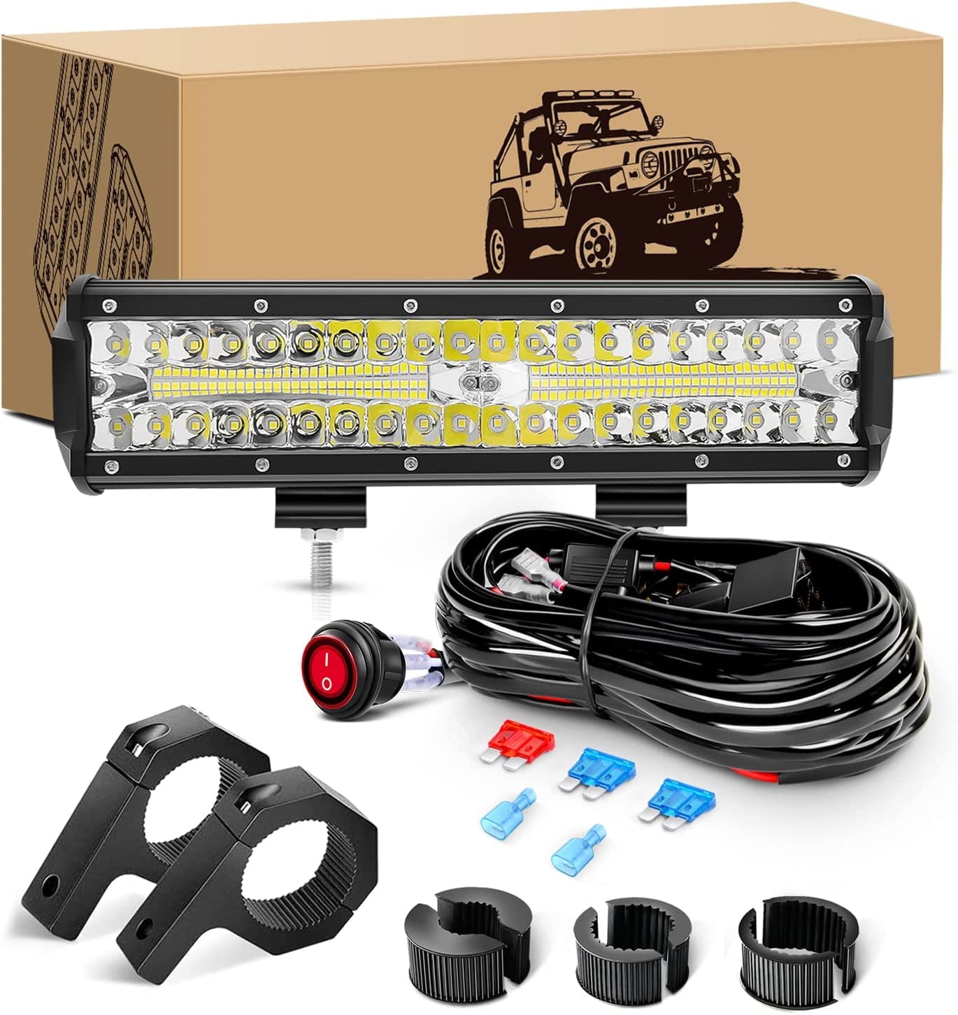 GOOACC 12inch 300W Triple Row Led Light Bar Spot Flood Combo Off-Road ...