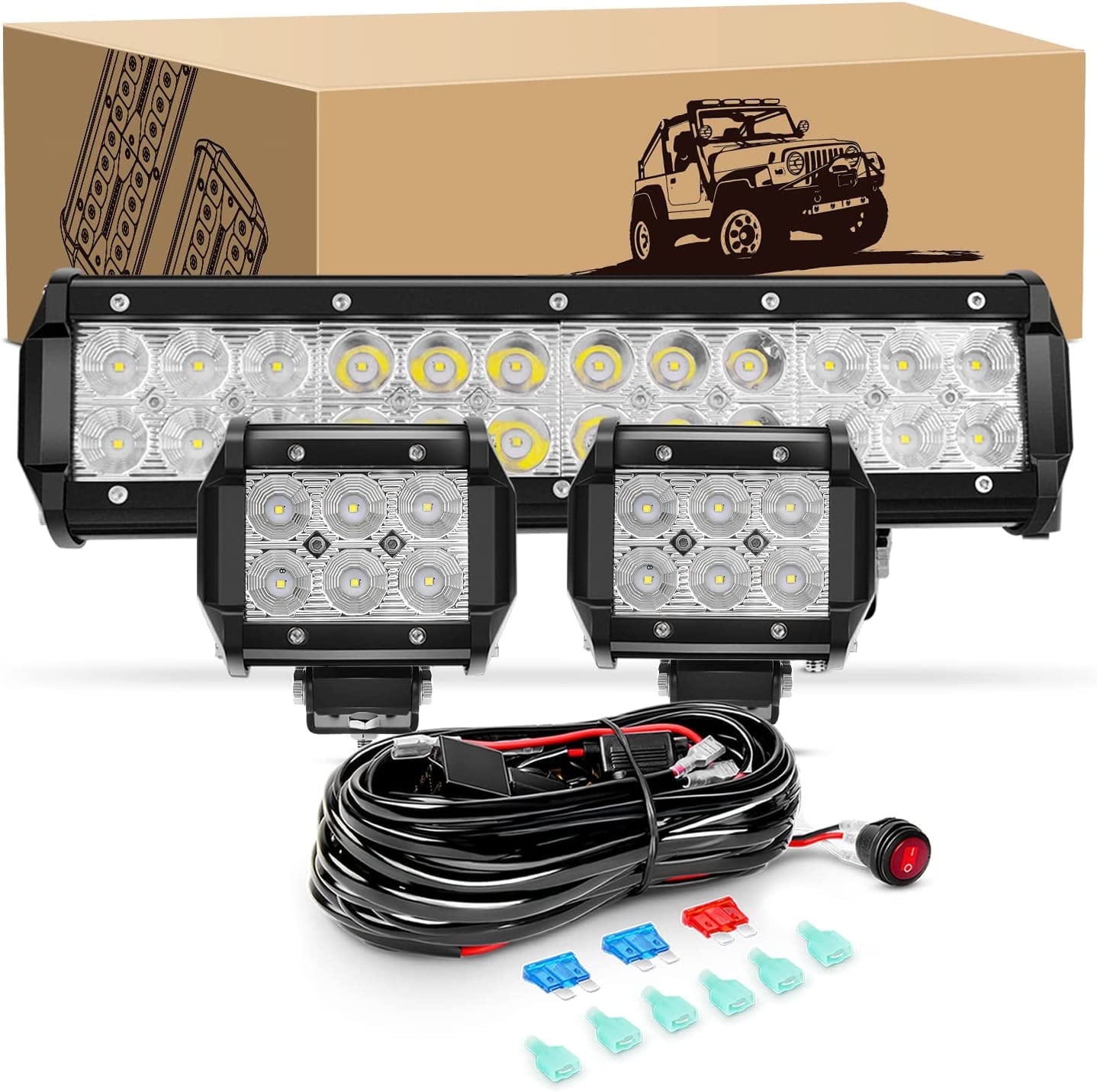 GOOACC 12inch 72W Led Light Bar 2Pcs 4 inch 18W Led Pods Led Driving ...