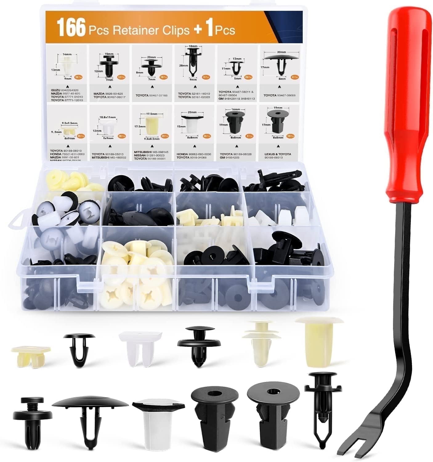 GOOACC 166Pcs Car Retainer Clips Screw Grommets 12 Most Popular Sizes ...