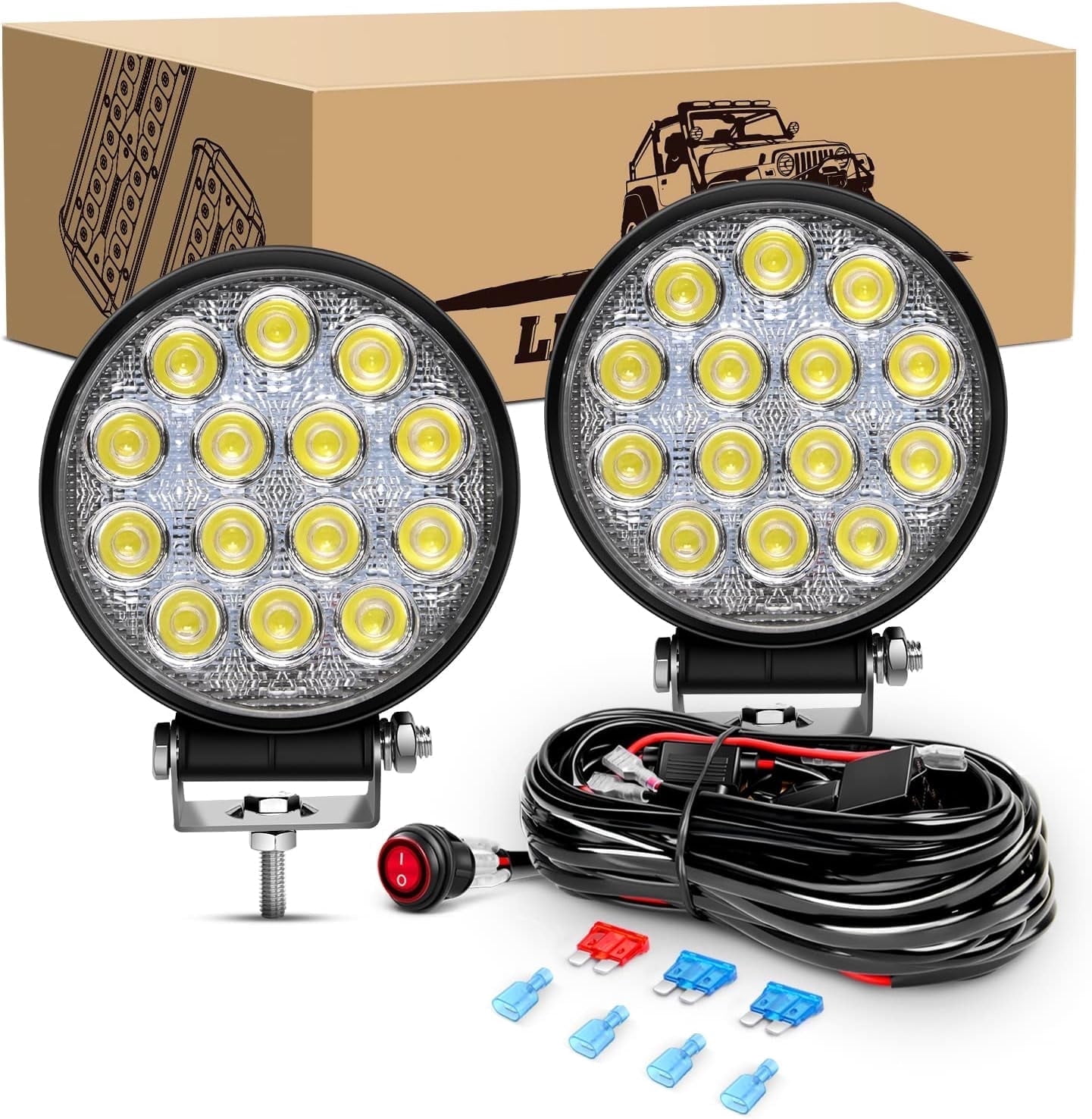 GOOACC 2 Pcs 4.5inch 42W Led Round Lights off Road Led Flood Light ...