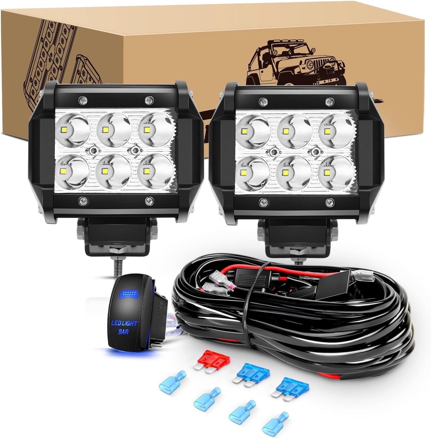GOOACC 2Pcs 18W Led Pods Spot Light Bar Fog Light Driving Lighting with ...