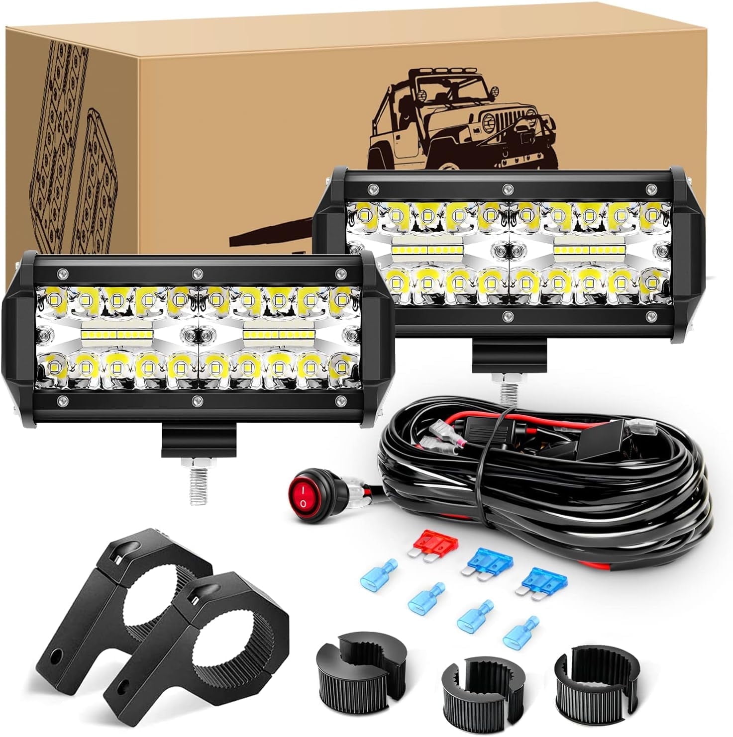 GOOACC 2Pcs 6.5inch 120W Triple Row Led Pods Fog Light Mounting Bracket ...