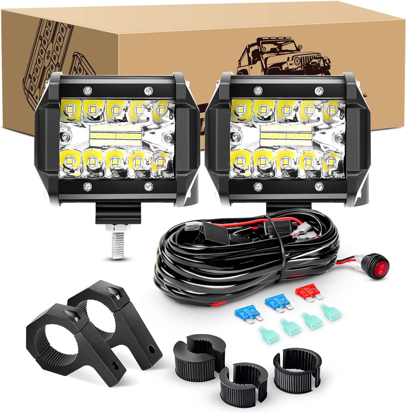 GOOACC 2Pcs 60W 4inch Triple Row LED Pods Fog Light Mounting Bracket ...