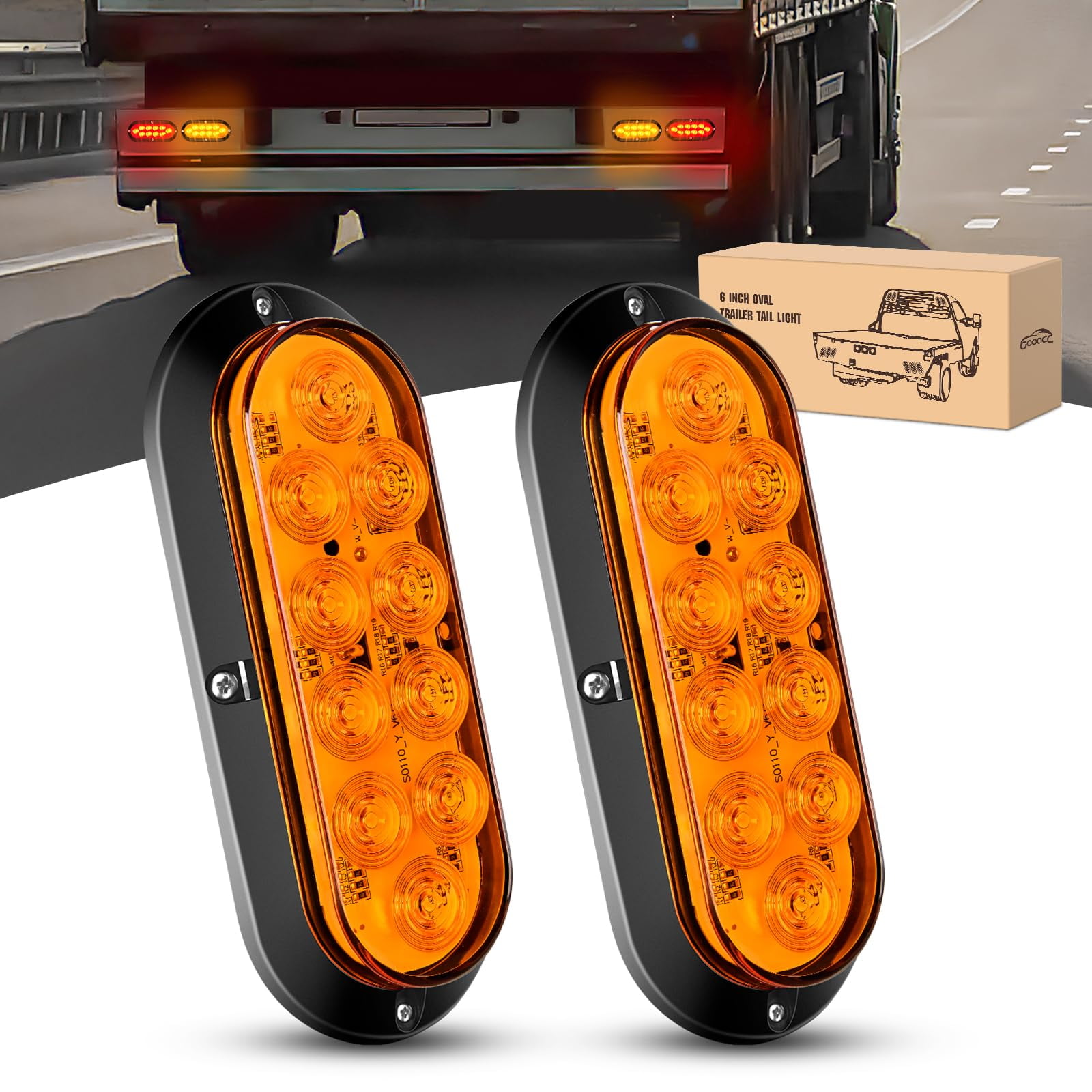 GOOACC 6 Inch Oval LED Tail Light 2 PCS Amber 10 LED Turn Signals ...