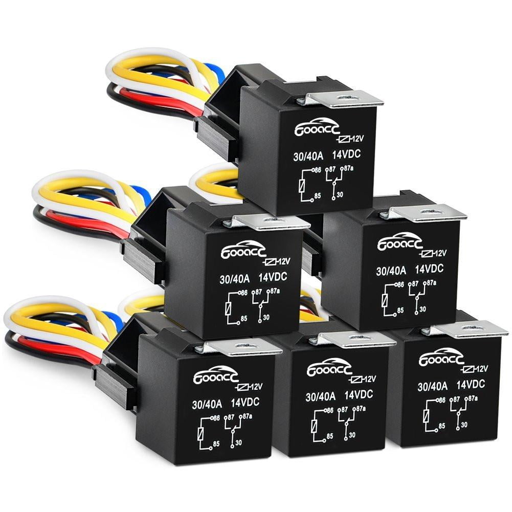 GOOACC 6 Pack Automotive Relay Harness Set 5-Pin 30/40A 12V SPDT with ...