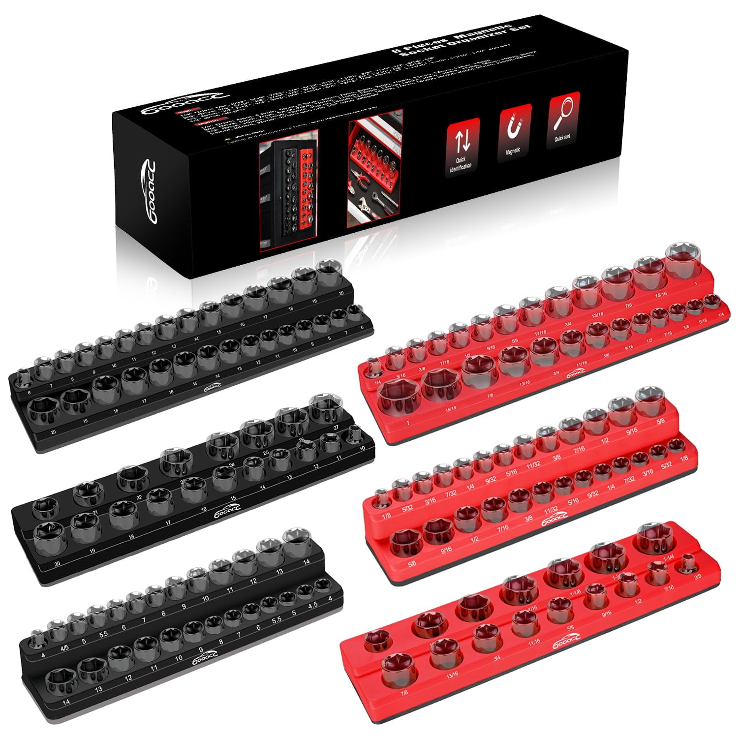 GOOACC Magnetic Socket Organizer Set, 6 Pieces Magnetic Socket Holder 1 ...