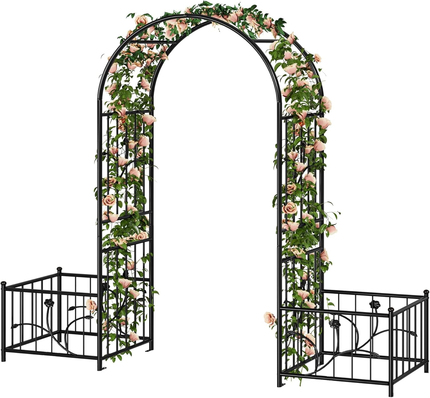 GOOBED Metal Garden Arbor with Planter Boxes for Climbing , Black ...