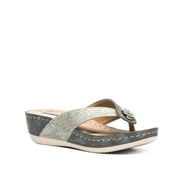 Good Choice Womens Flora Faux Leather Thong Wedge Sandals - Walmart.com