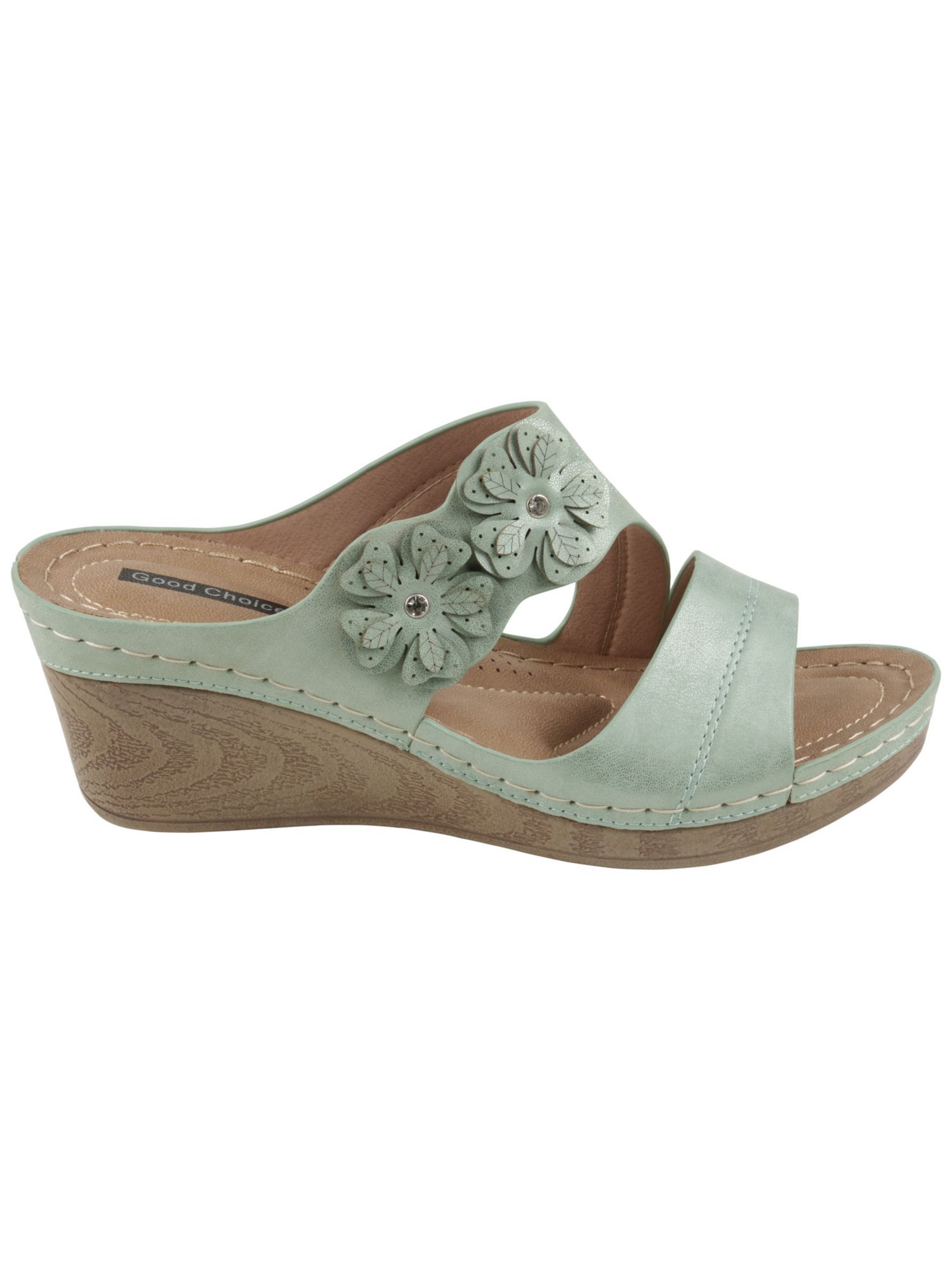 GOOD CHOICE Womens Green 1" Platform Floral Applique Cushioned Slip ...