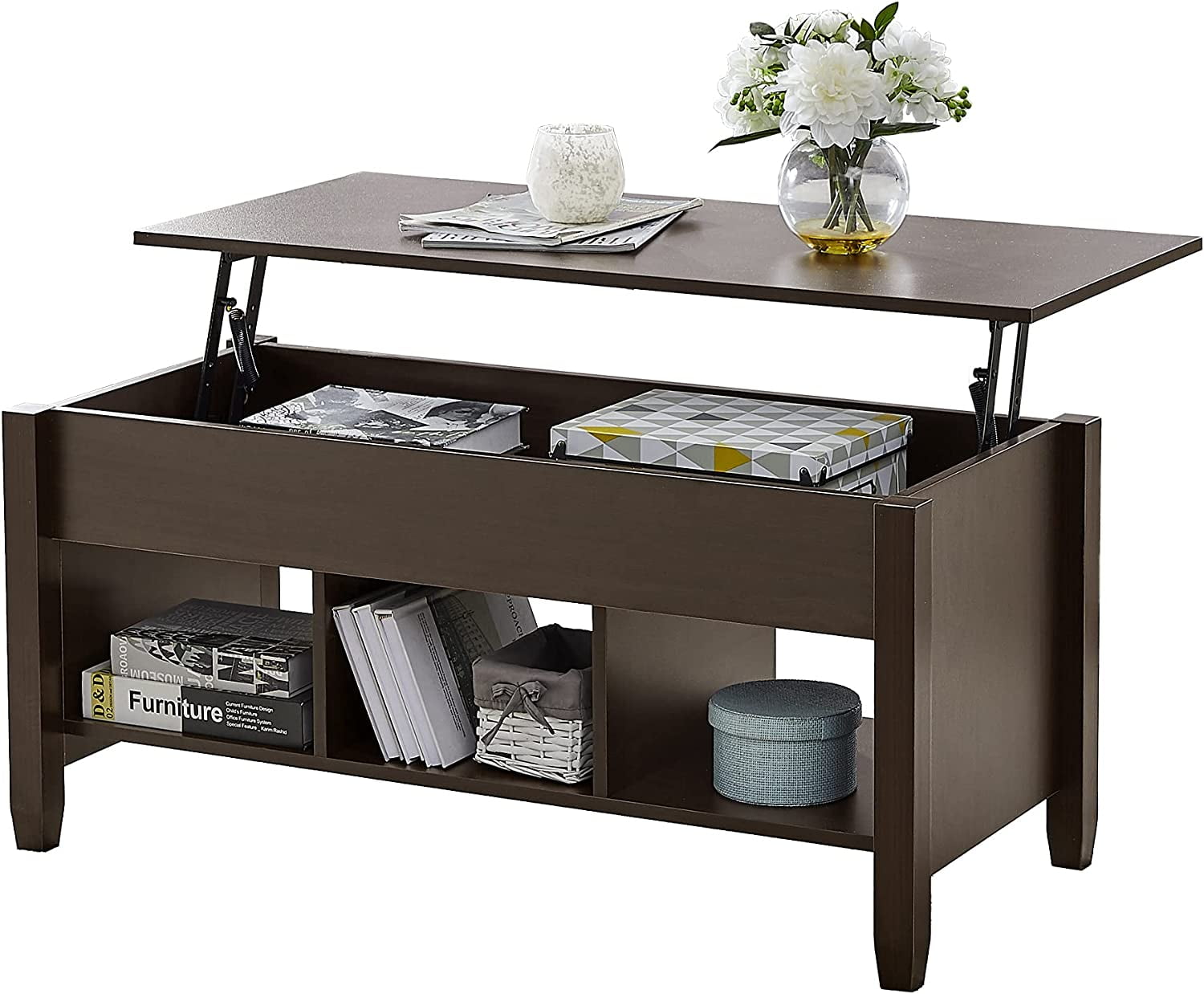 GOOD & GRACIOUS Lift Top Coffee Table with Storage Compartment, Hidden ...