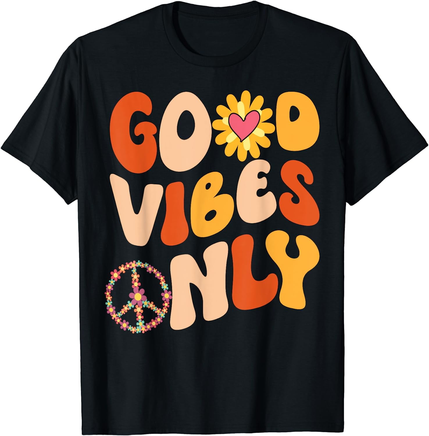 GOOD VIBES ONLY PEACE LOVE 60s 70s Tie Dye Groovy Hippie T-Shirt Black ...